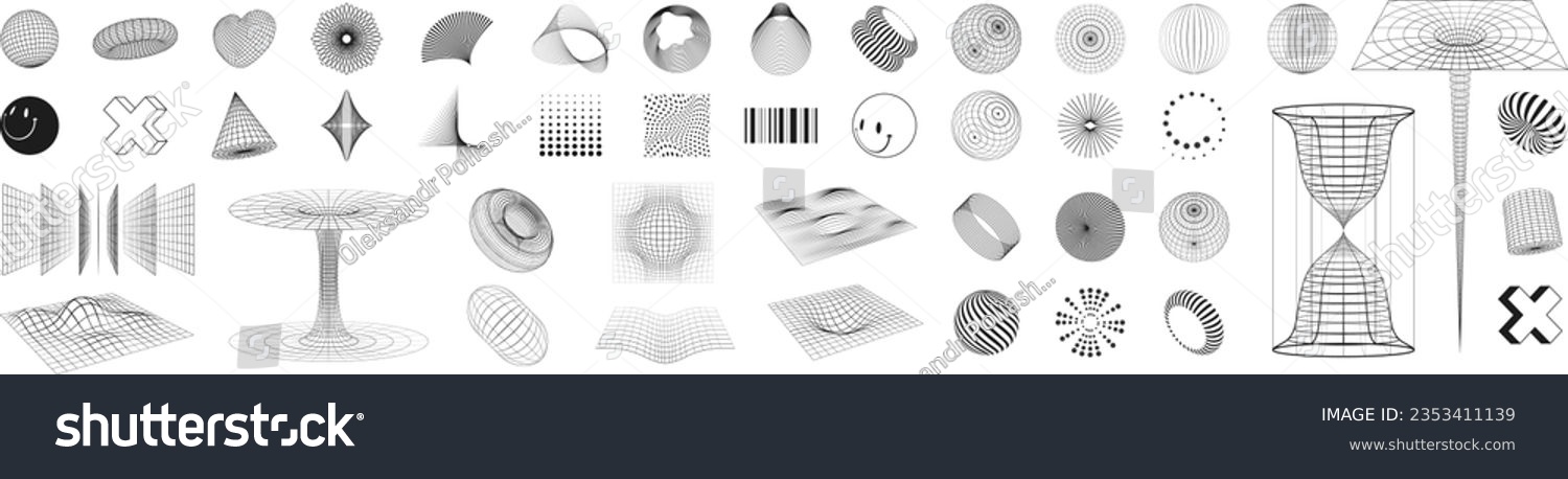 Surreal geometric shapes and patterns wireframe cyberpunk elements ...