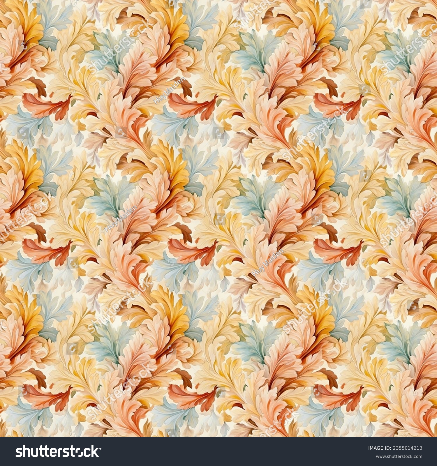 Vintage Autumn Baroque rococo Seamless Pattern Illustration Fall ...