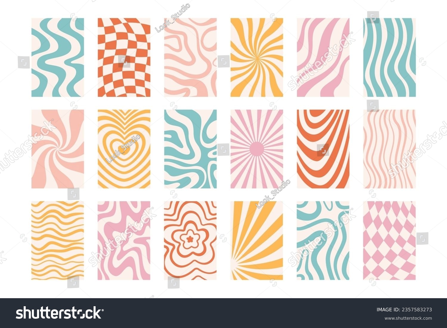 Retro groovy seamless pattern with wave floral design curvy line sun ...