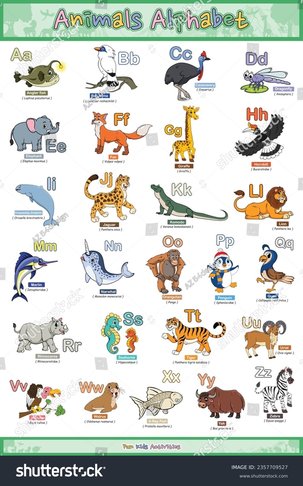 Animal Alphabet zoo poster. Educational game for children. fun ...