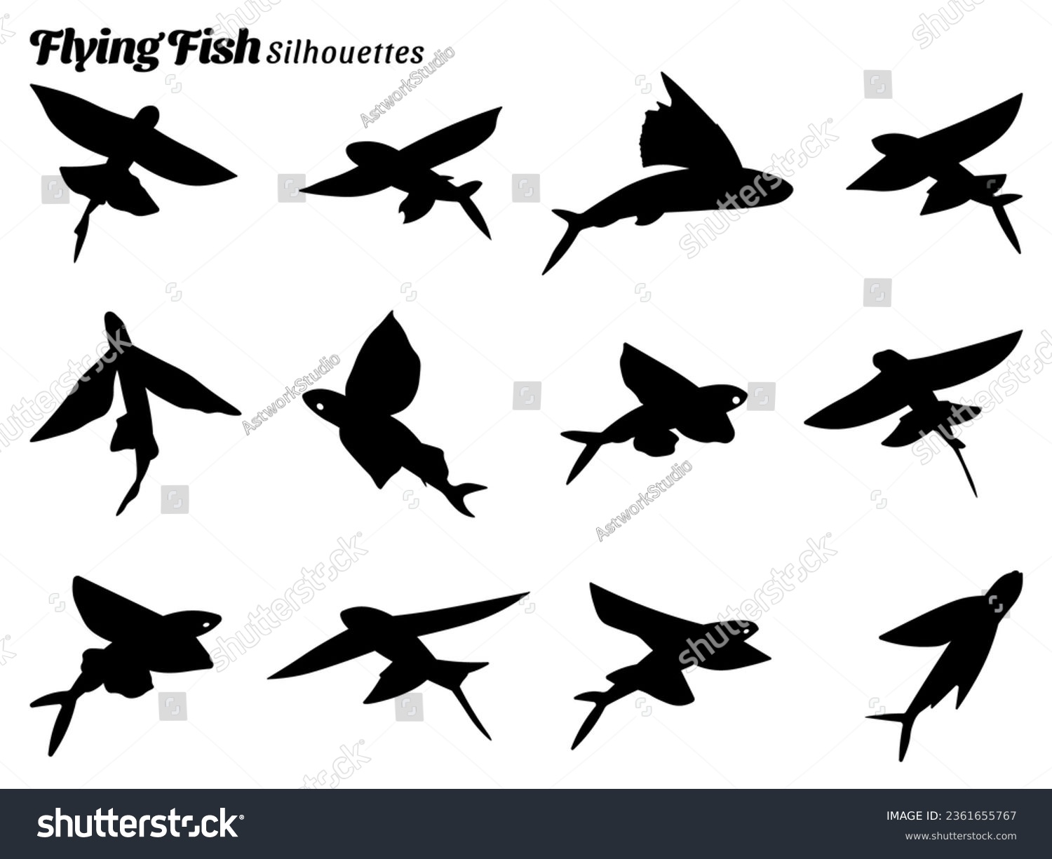 Collection of vector illustrations of flying fish silhouettes_站酷海洛_正版图片 ...