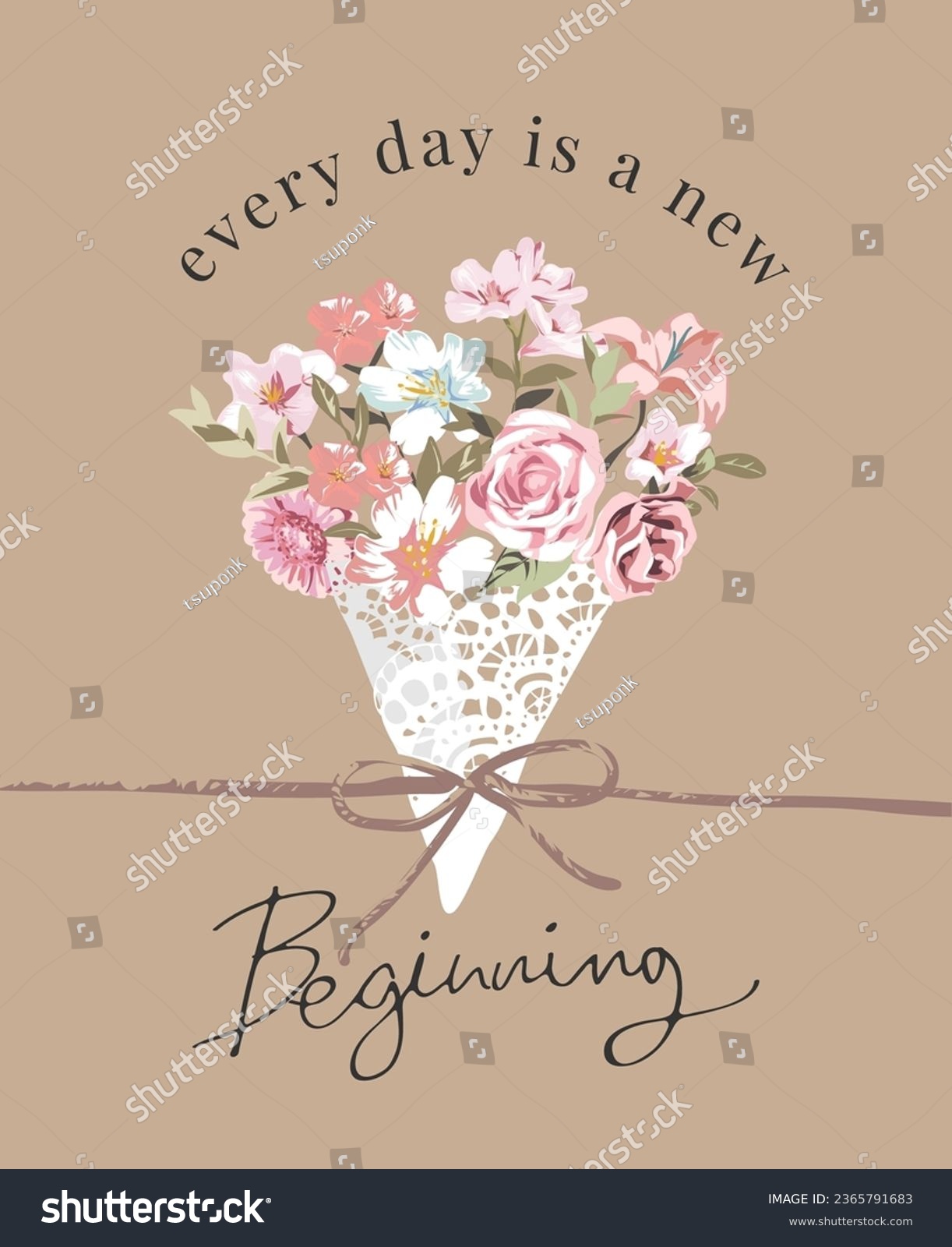 new beginning calligraphy slogan with flower bouquet vector ...