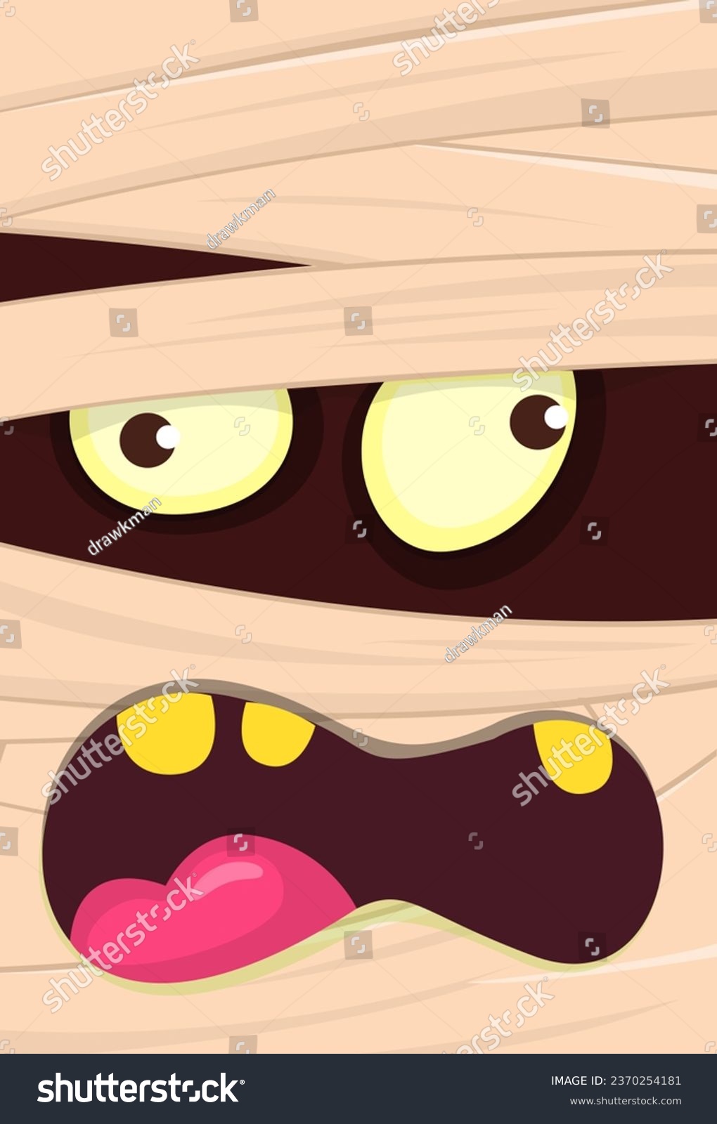 Scary cartoon monster mummy face vector. Cute square avatar or icon ...