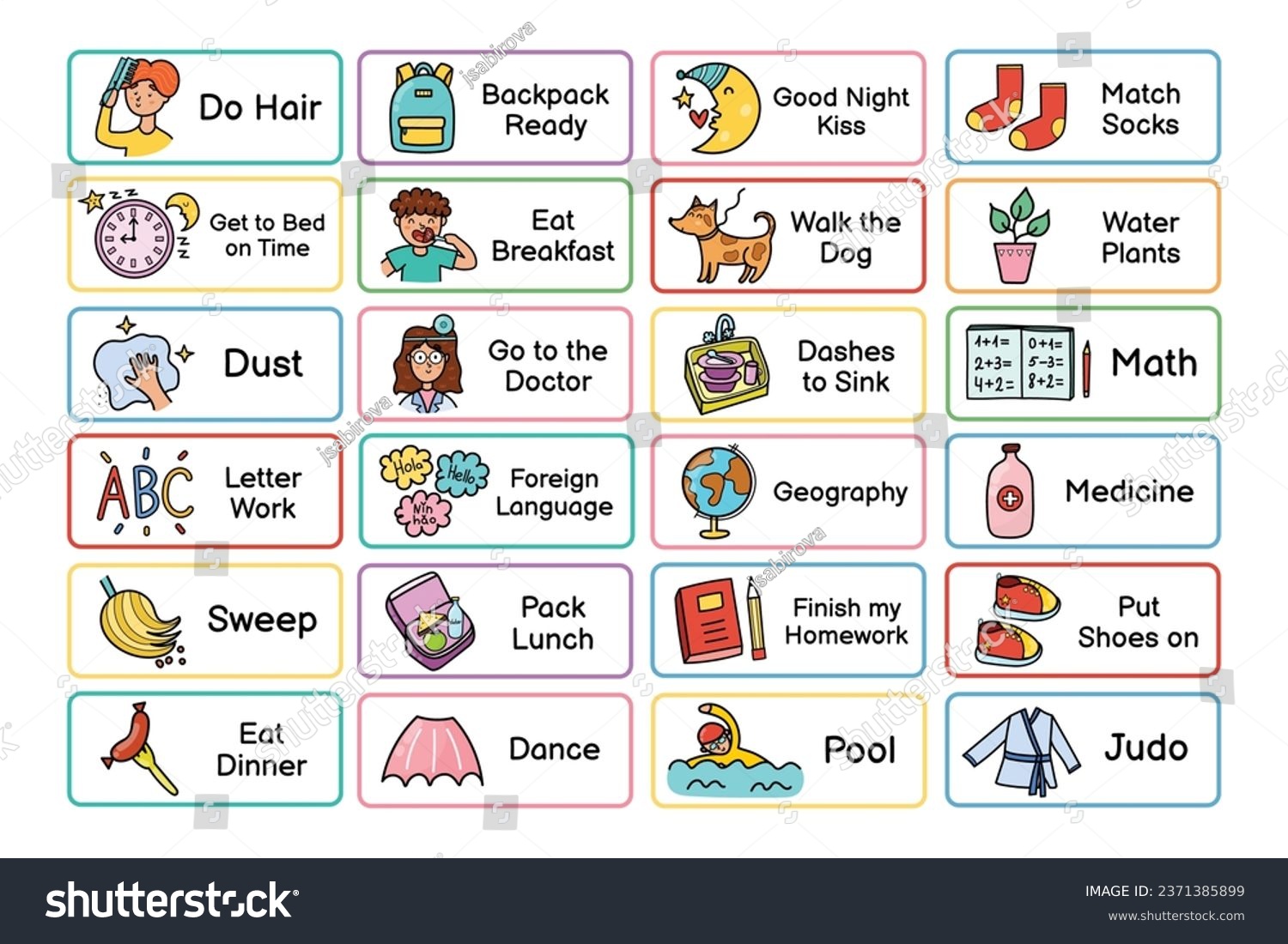Kids daily routine chores collection. Responsibilities list for the ...