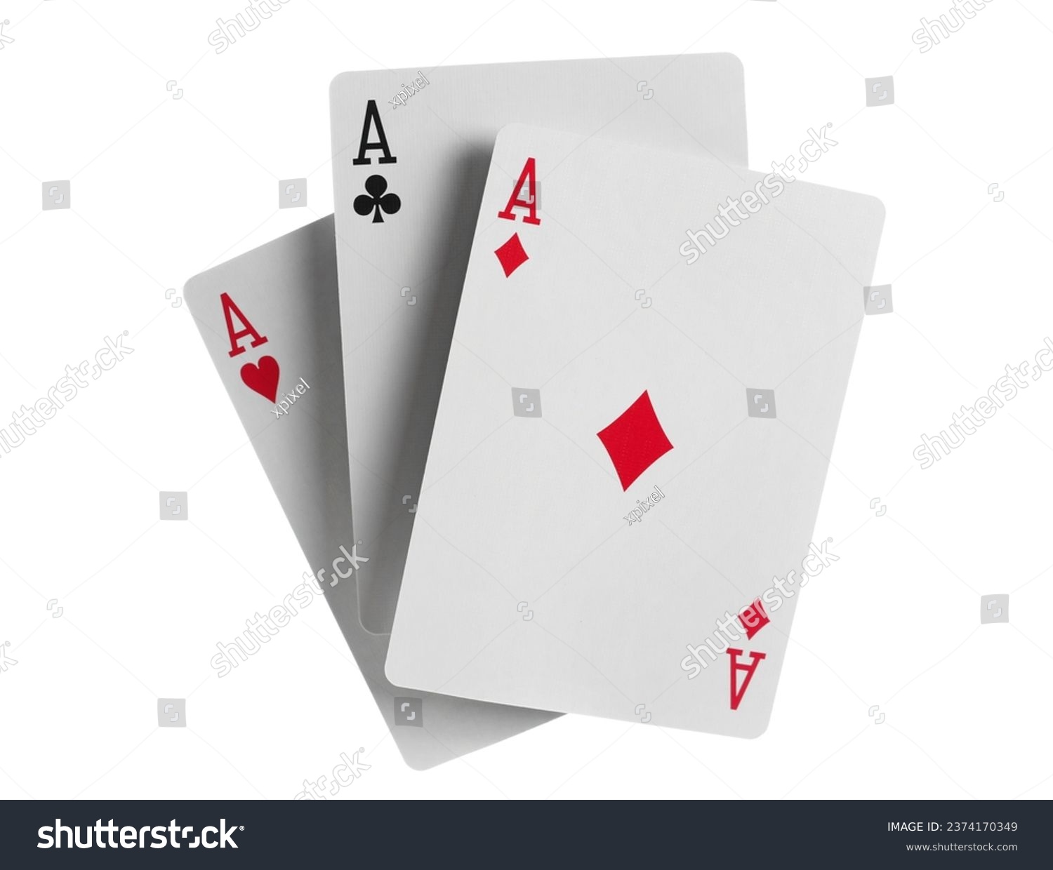 Flying playing card for poker and gambling three aces isolated on white ...