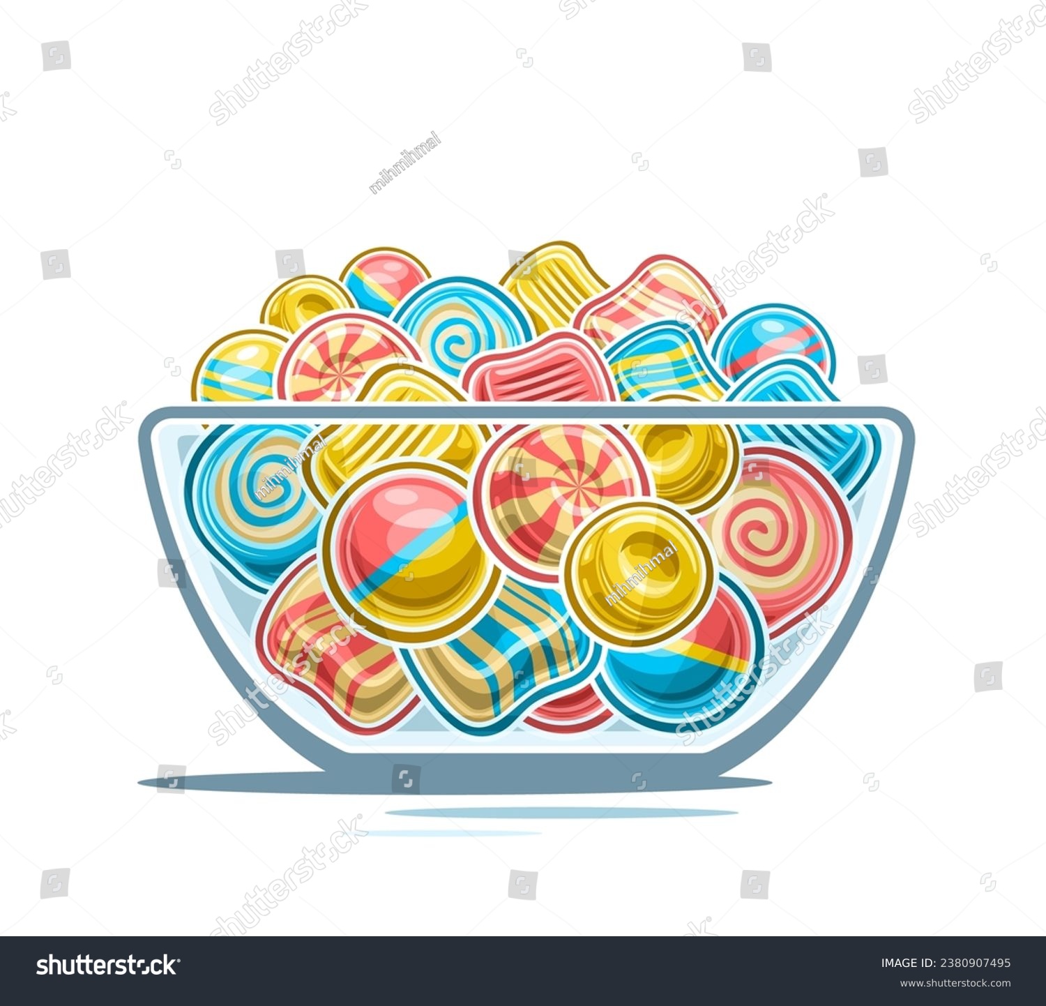 Vector Candy Bowl decorative poster with outline illustration of multi ...