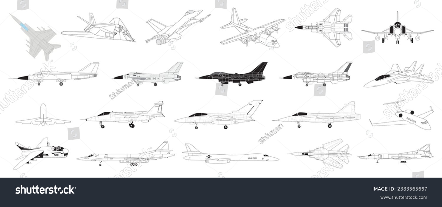 Passenger and Fighter Aircraft Airplanes in outlines - compendium ...