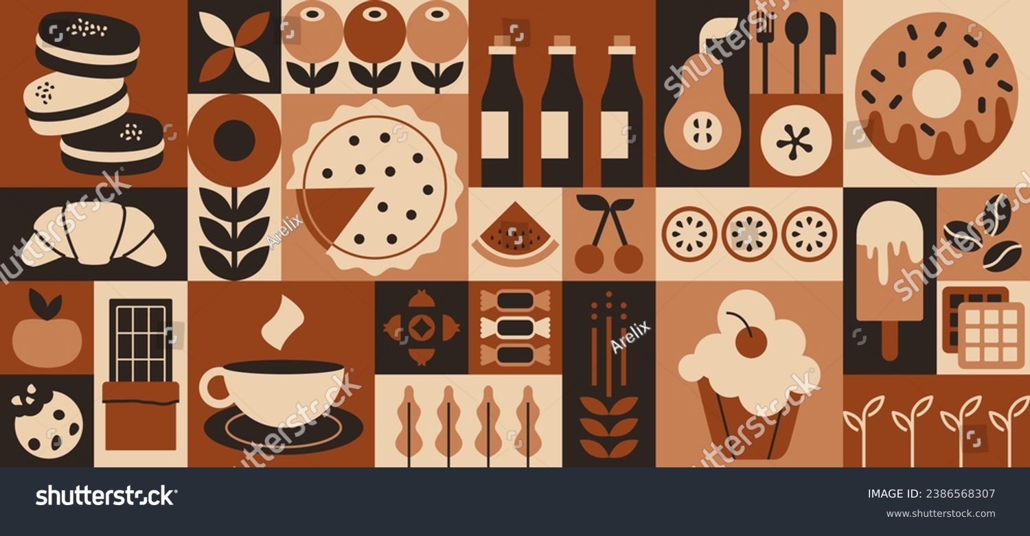 Geometric sweet food pattern. Minimal bakery dessert fruit simple ...