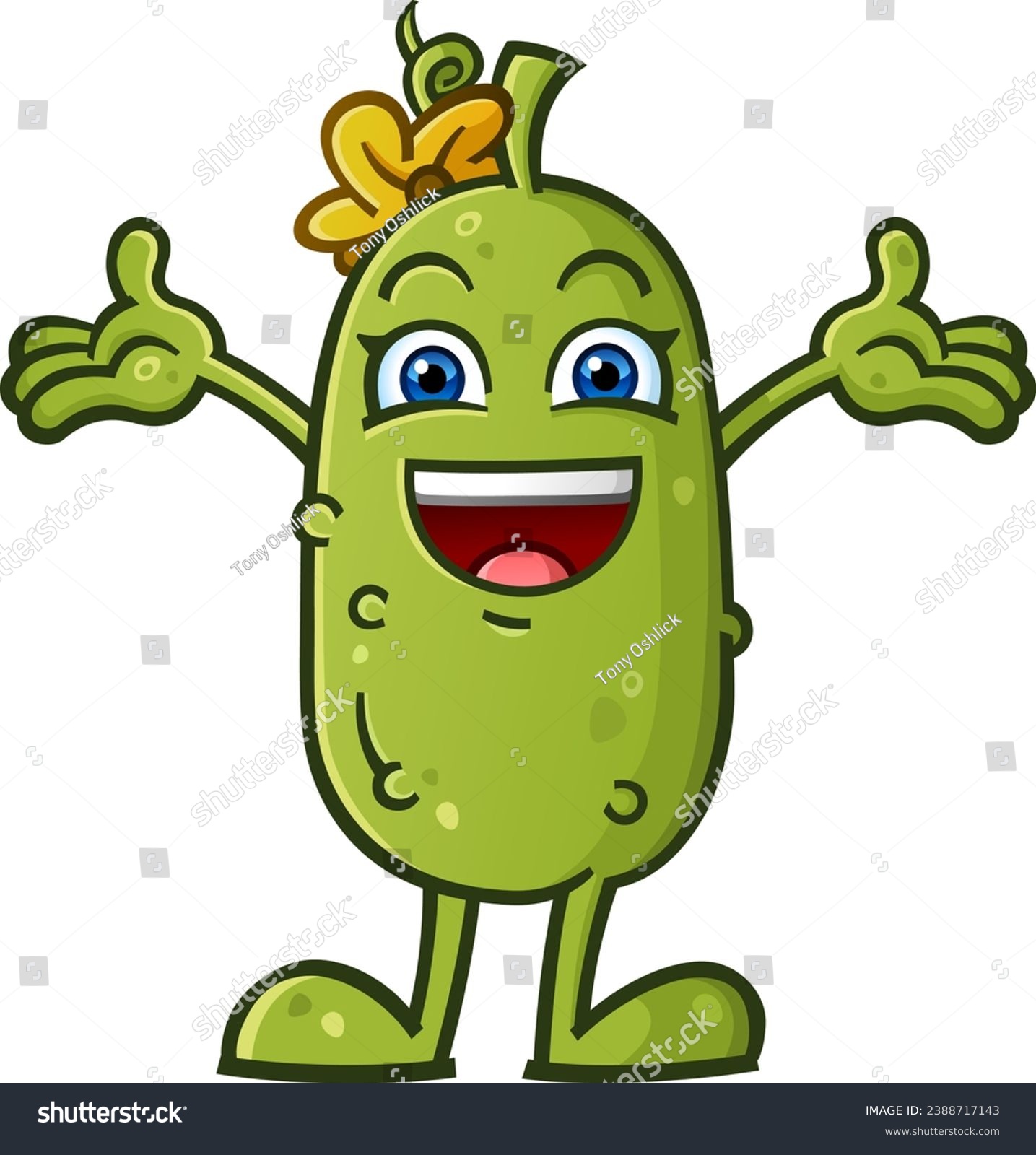 Happy smiling pickle girl cartoon character with a flower in her hair ...