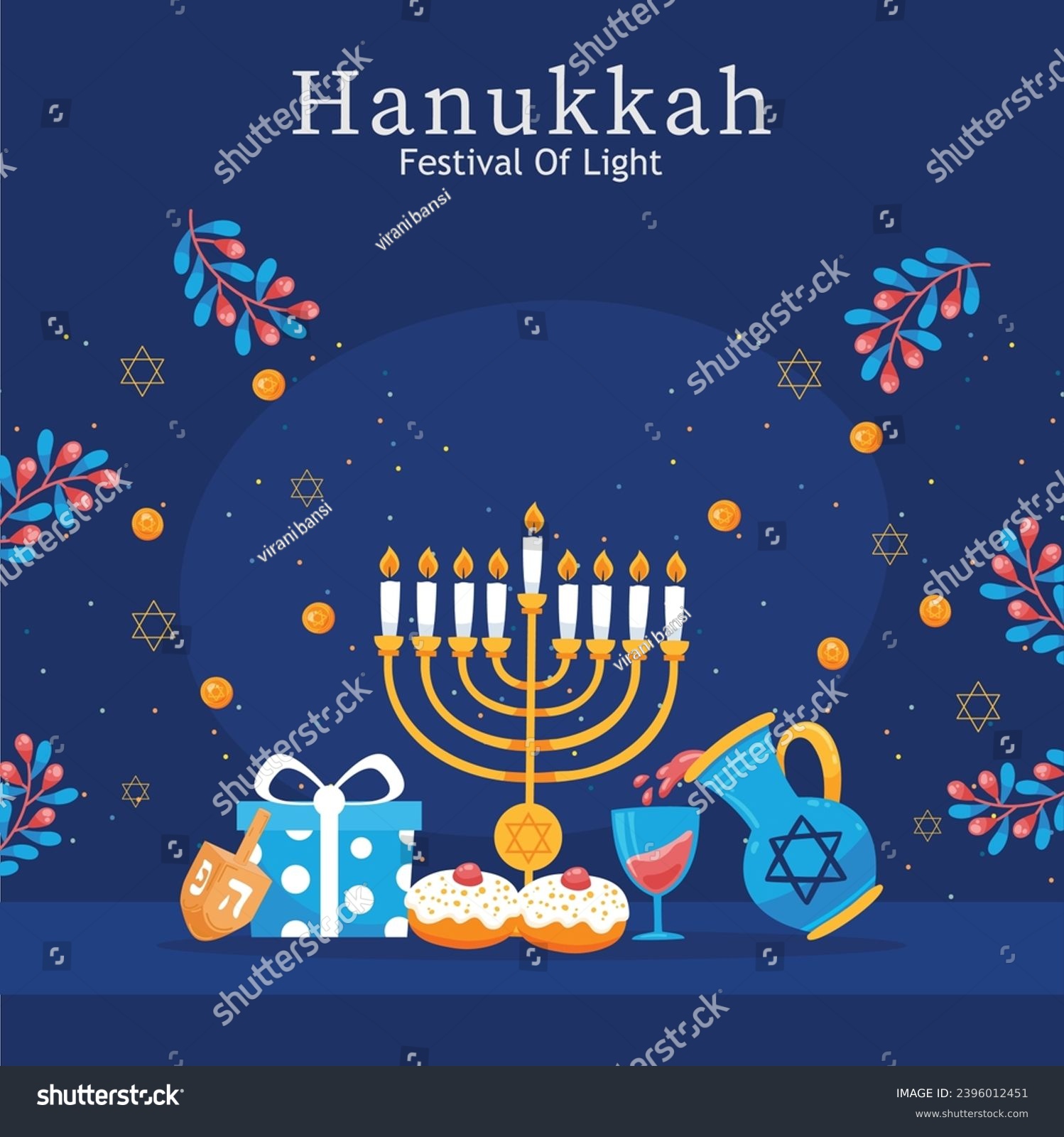 Happy Hanukkah Shining Background with Menorah David Star and Bokeh Effect. Vector illustration ...