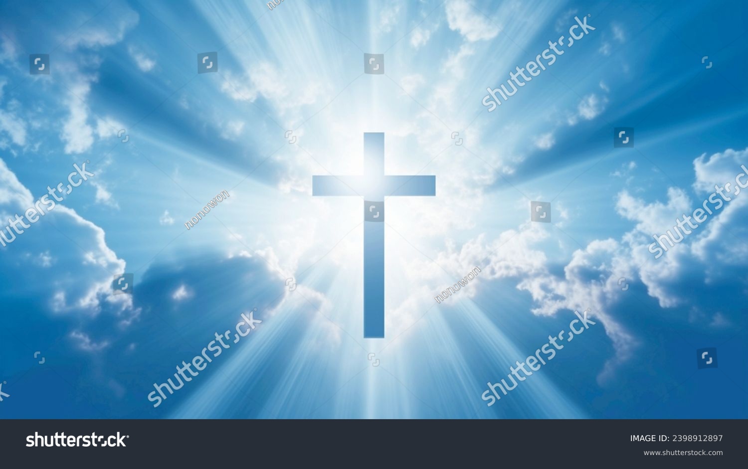 Christian cross with god ray on blue sky background_站酷海洛_正版图片_视频_字体_音乐素材交易平台_站酷旗下品牌