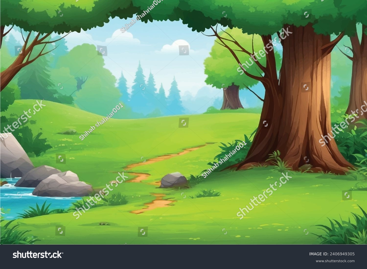 vector forest scene with various forest trees vector a flat nature ...