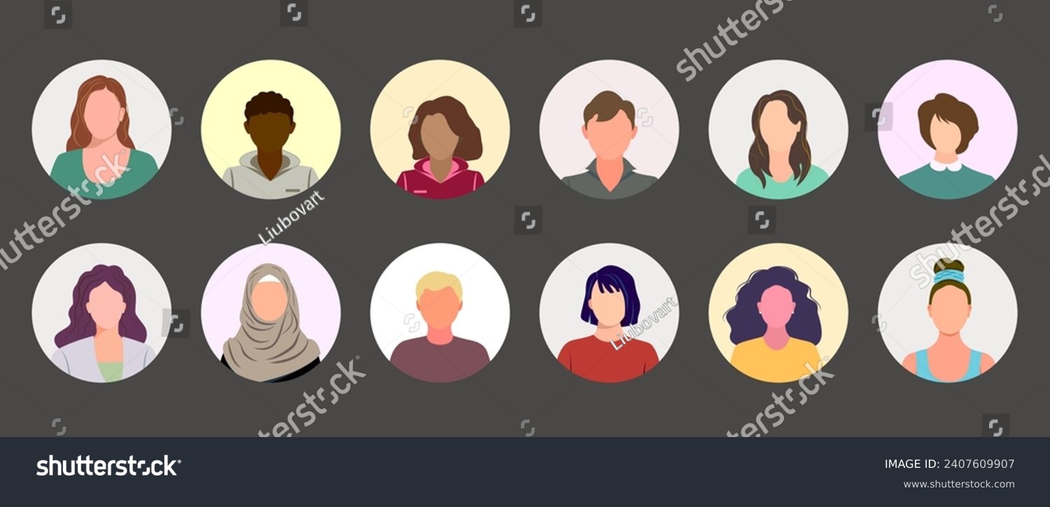 Avatar people faces in flat style. Set of isolated icons of a human ...