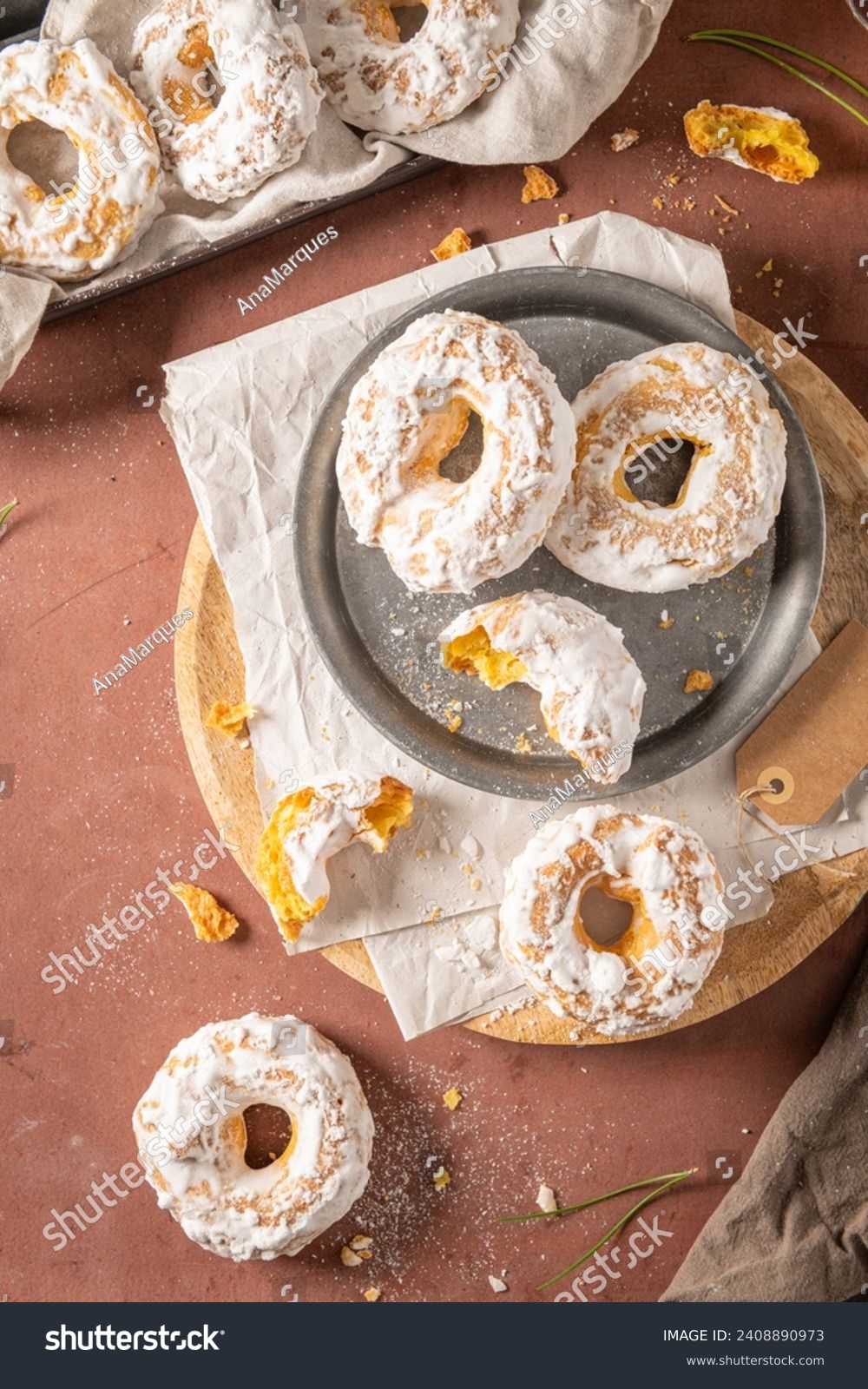 Portuguese sweets named argolas das Caldas - Rings from Caldas. Typical glazed cookies with ...