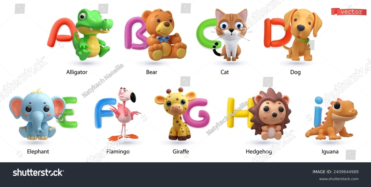 Zoo alphabet part 1. Alligator bear cat dog elephant flamingo giraffe ...