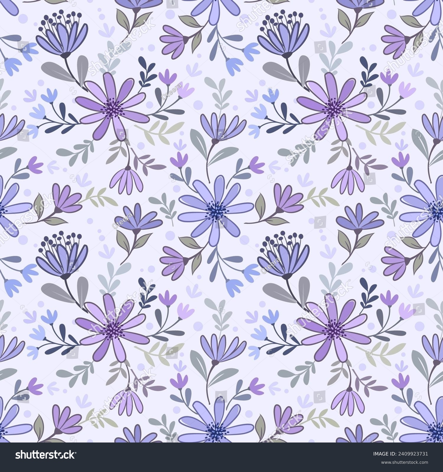 Hand draw cute purple flowers seamless pattern. This pattern can be ...
