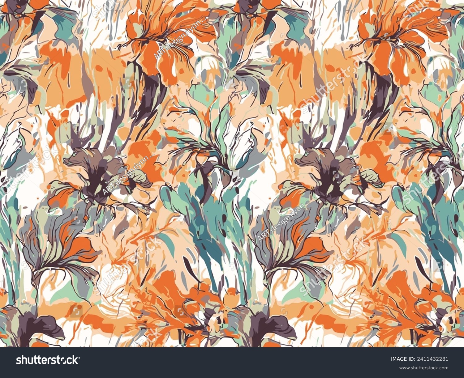 textile design abstract floral botanic pattern allover repeats seamless ...