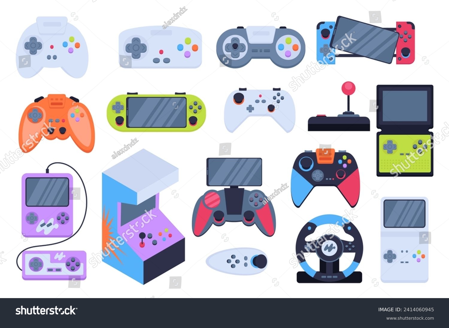 Gamepads mega set in flat design. Bundle elements of different types of ...