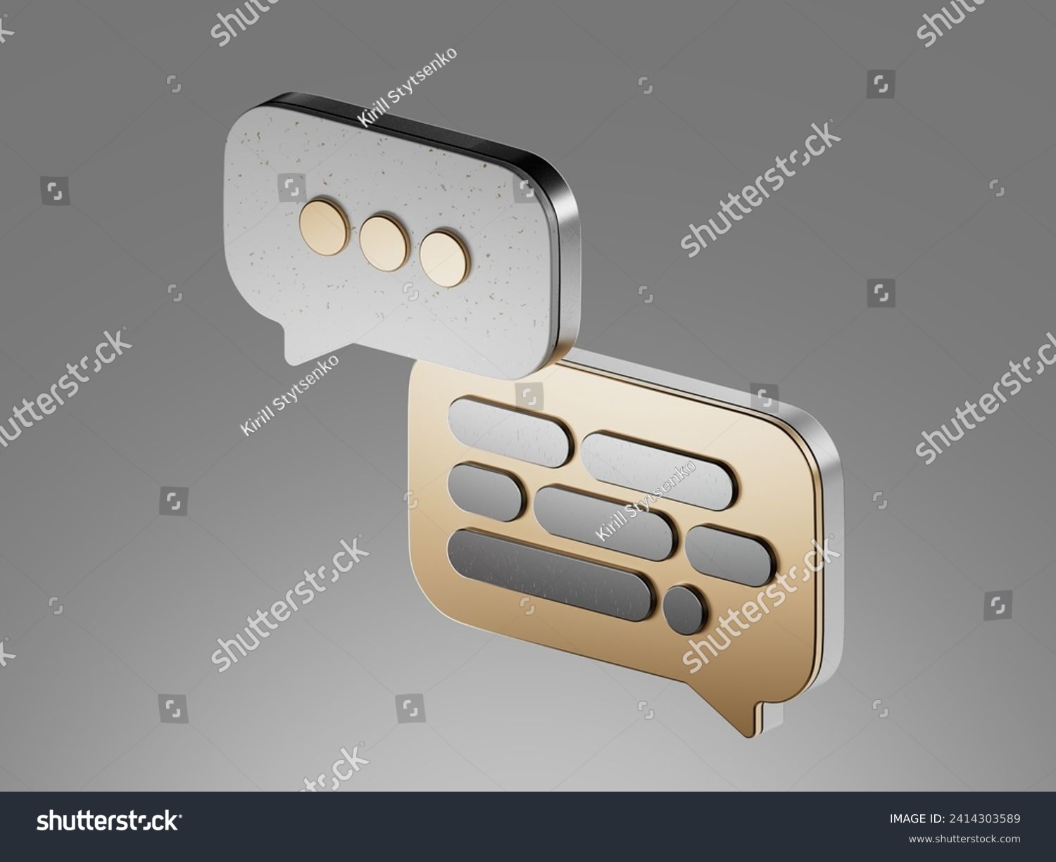 3D Realistic chat or online message. Dialog in messager. 3d icon. Gold ...