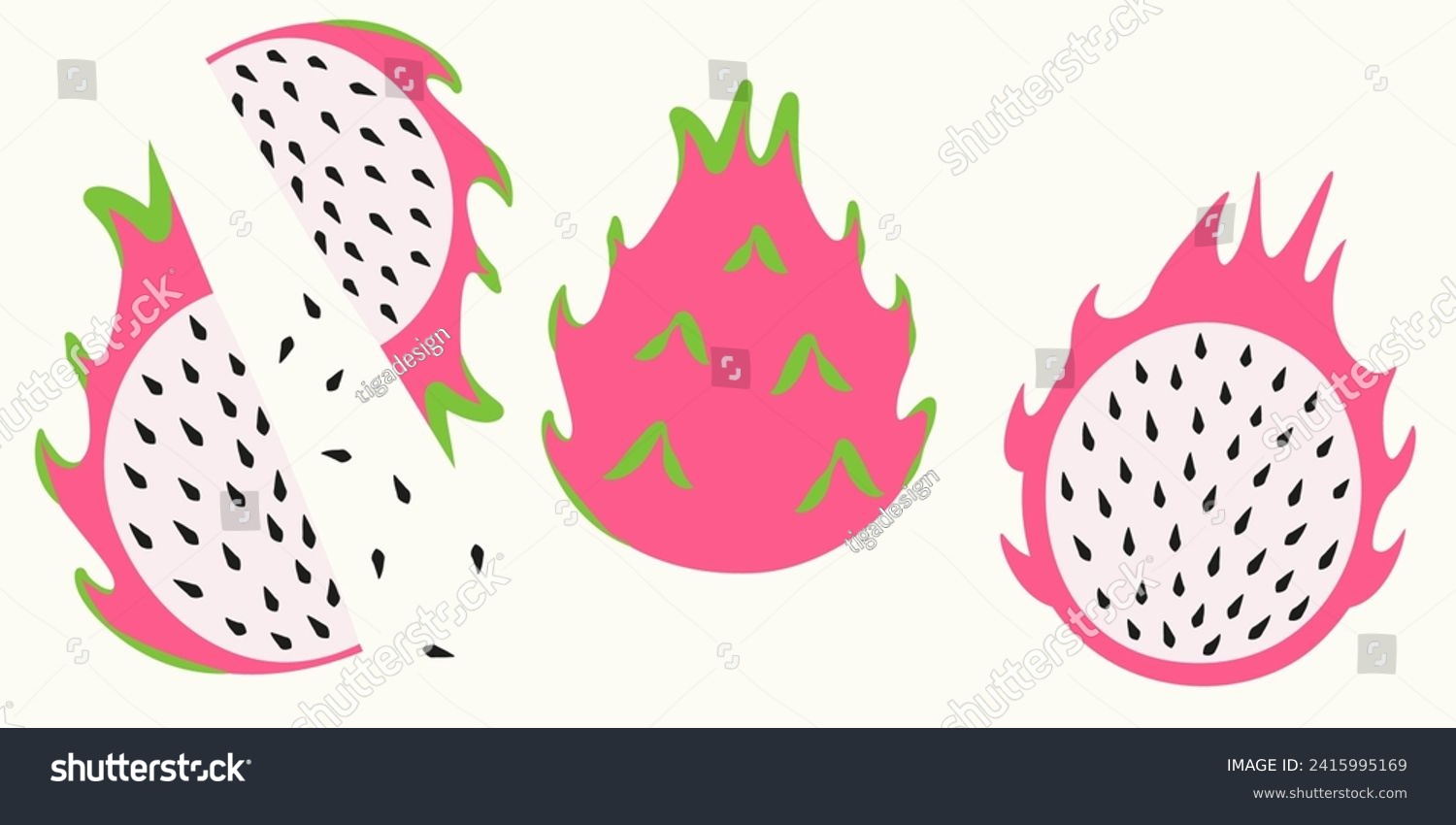 Pitaya flat cartoon illustration. Vector illustration of Dragon fruit ...