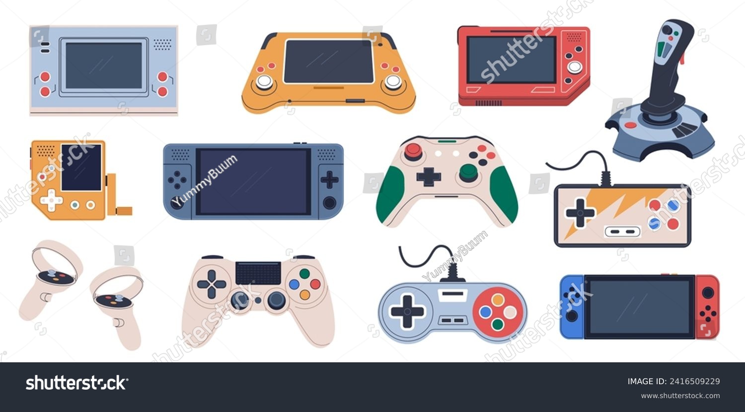 Videogame joysticks. Retro game consoles and wireless gamepads playing ...