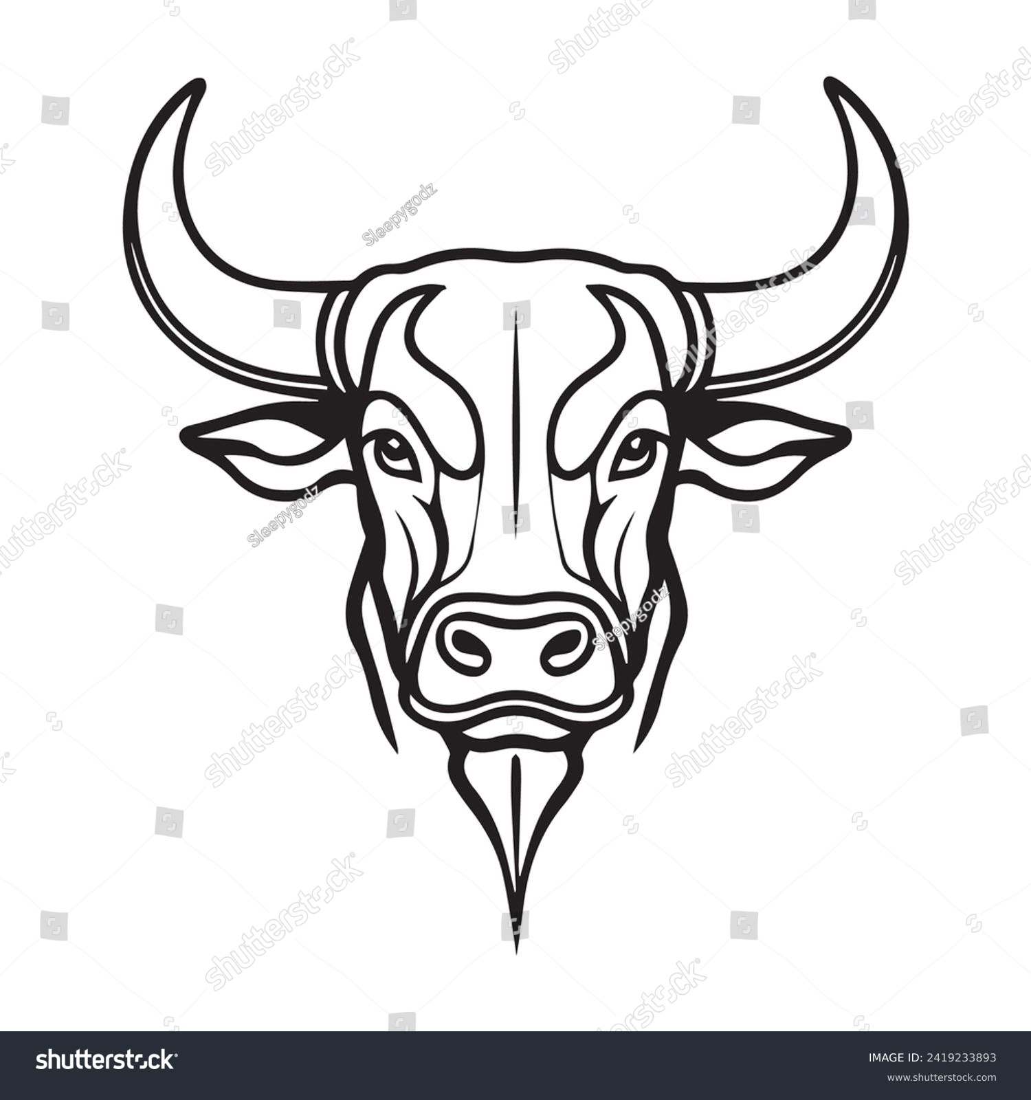 2d outline vector minimalism hand drawn art style head of bull_站酷海洛_正版 ...