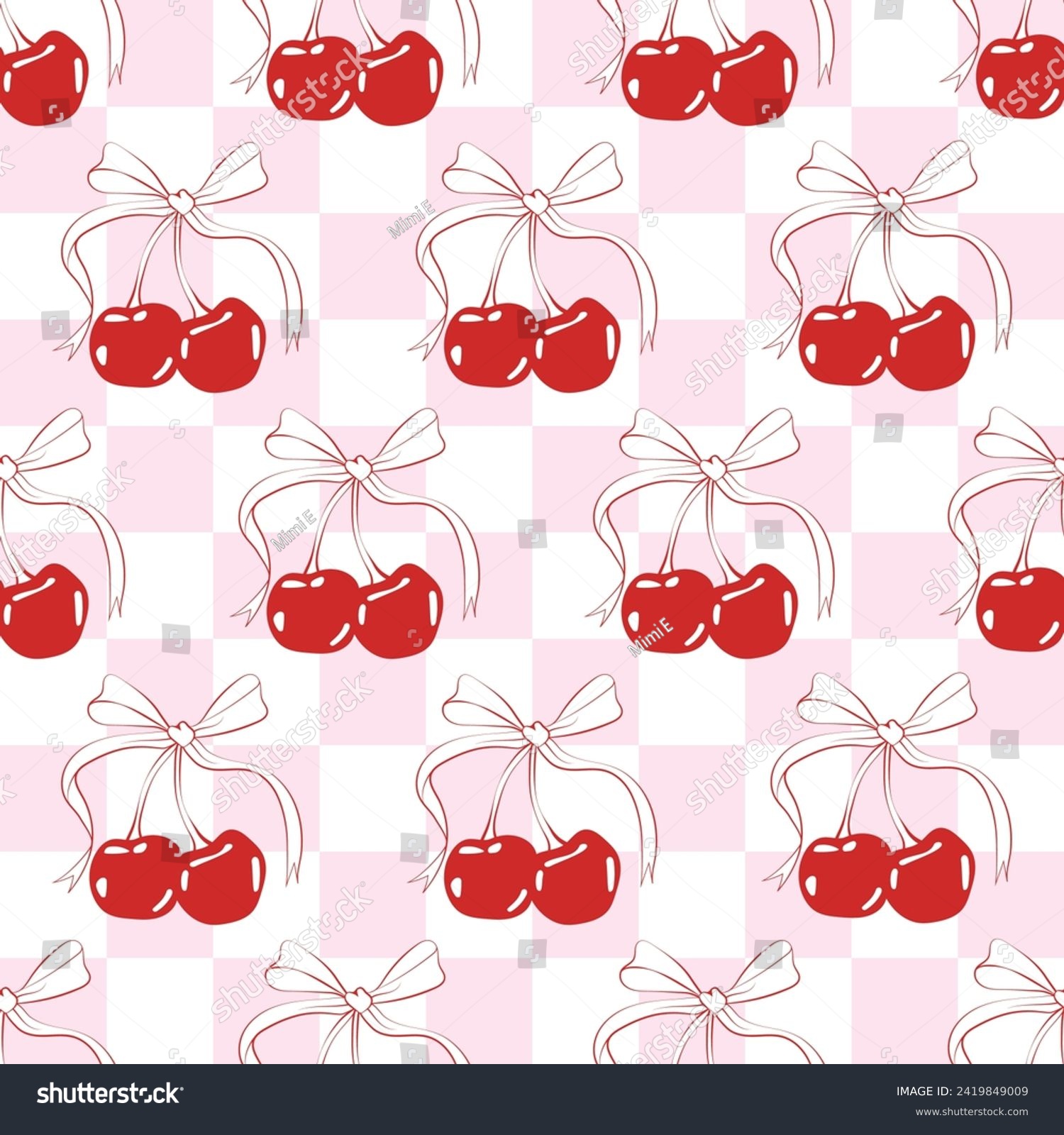 Cherry Bow Tie Ribbon Coquette Checkerboard Vintage Valentine's Day ...