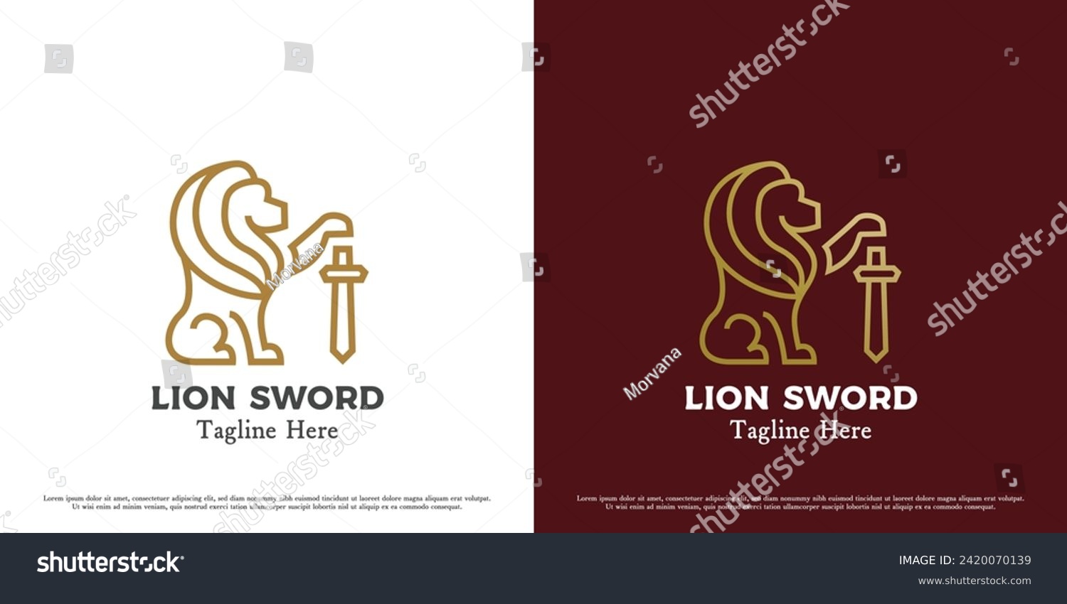 Sword lion logo design illustration. Silhouette of wild animal mascot ...