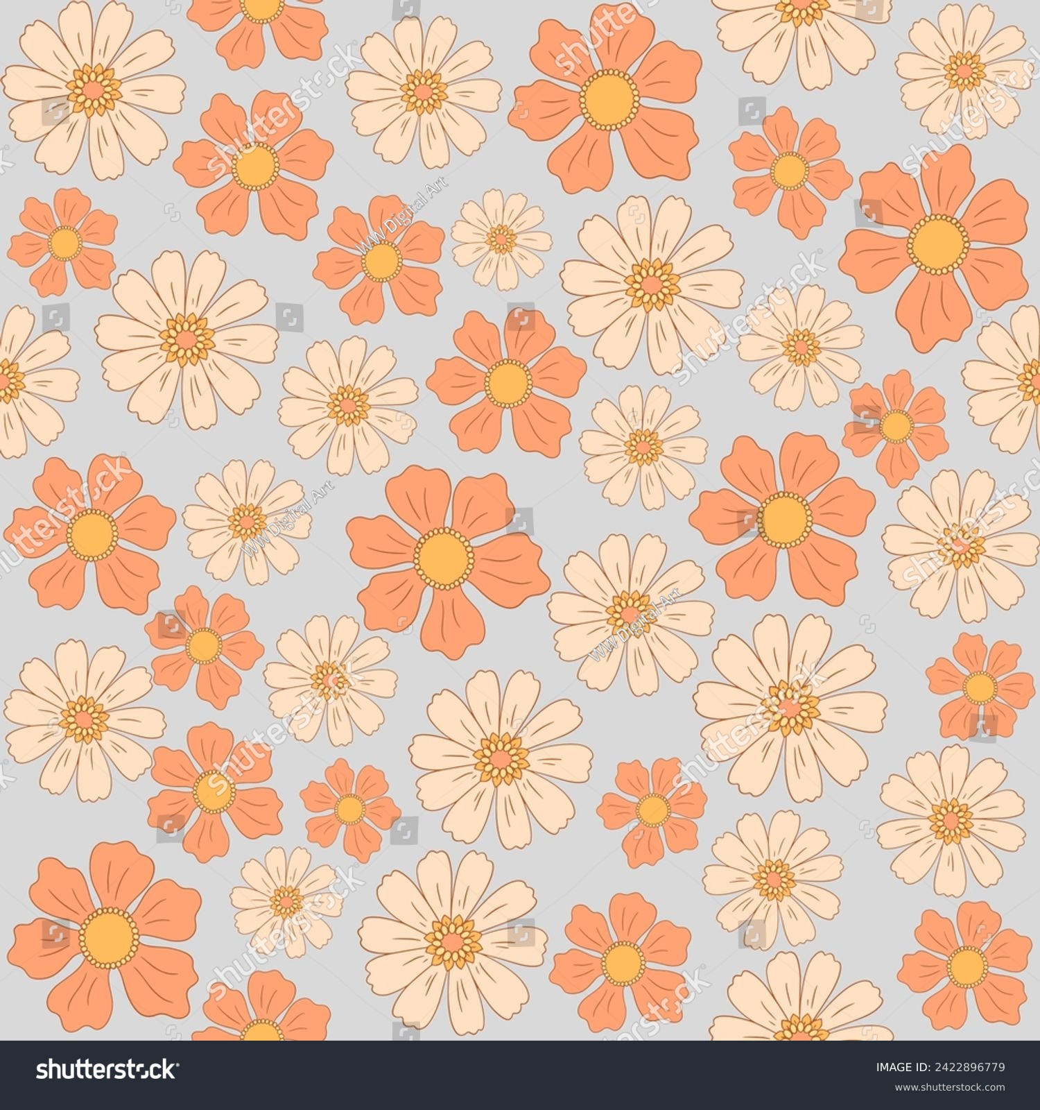 Retro Floral Seamless Pattern Background Groovy Flower Background ...