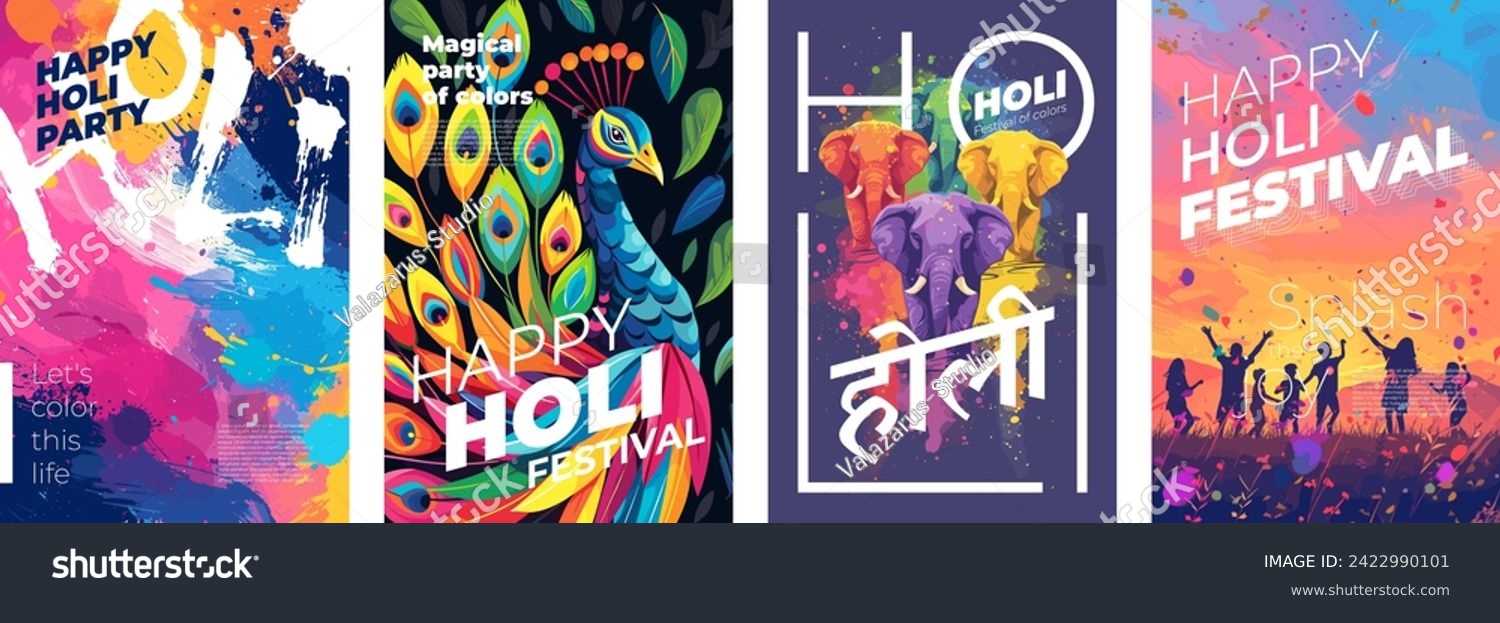 Happy Holi spring festival of colors poster. Indian tradition holiday ...