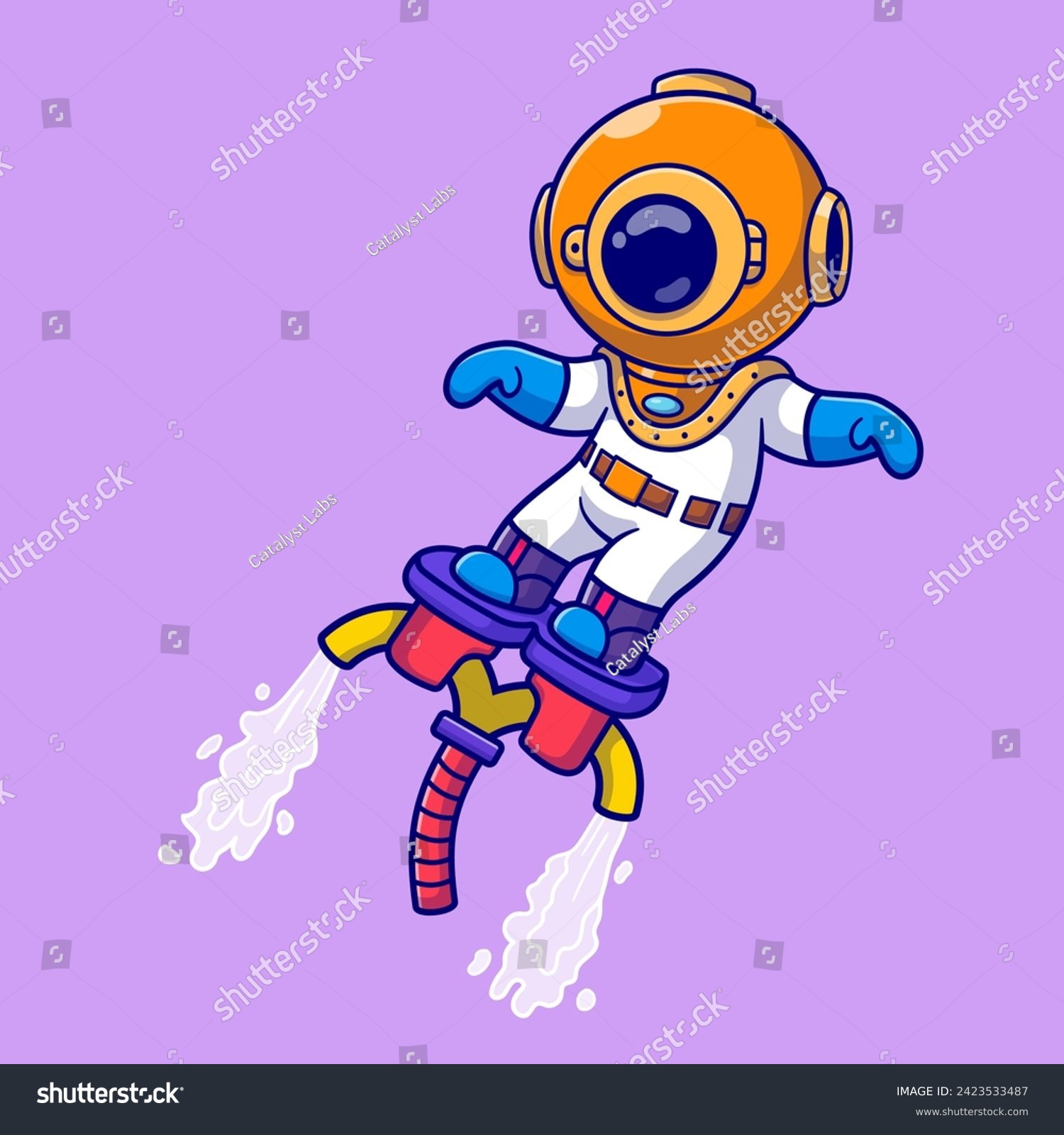 Cute Diver Flying With Water Jet Cartoon Vector Icon Illustration ...