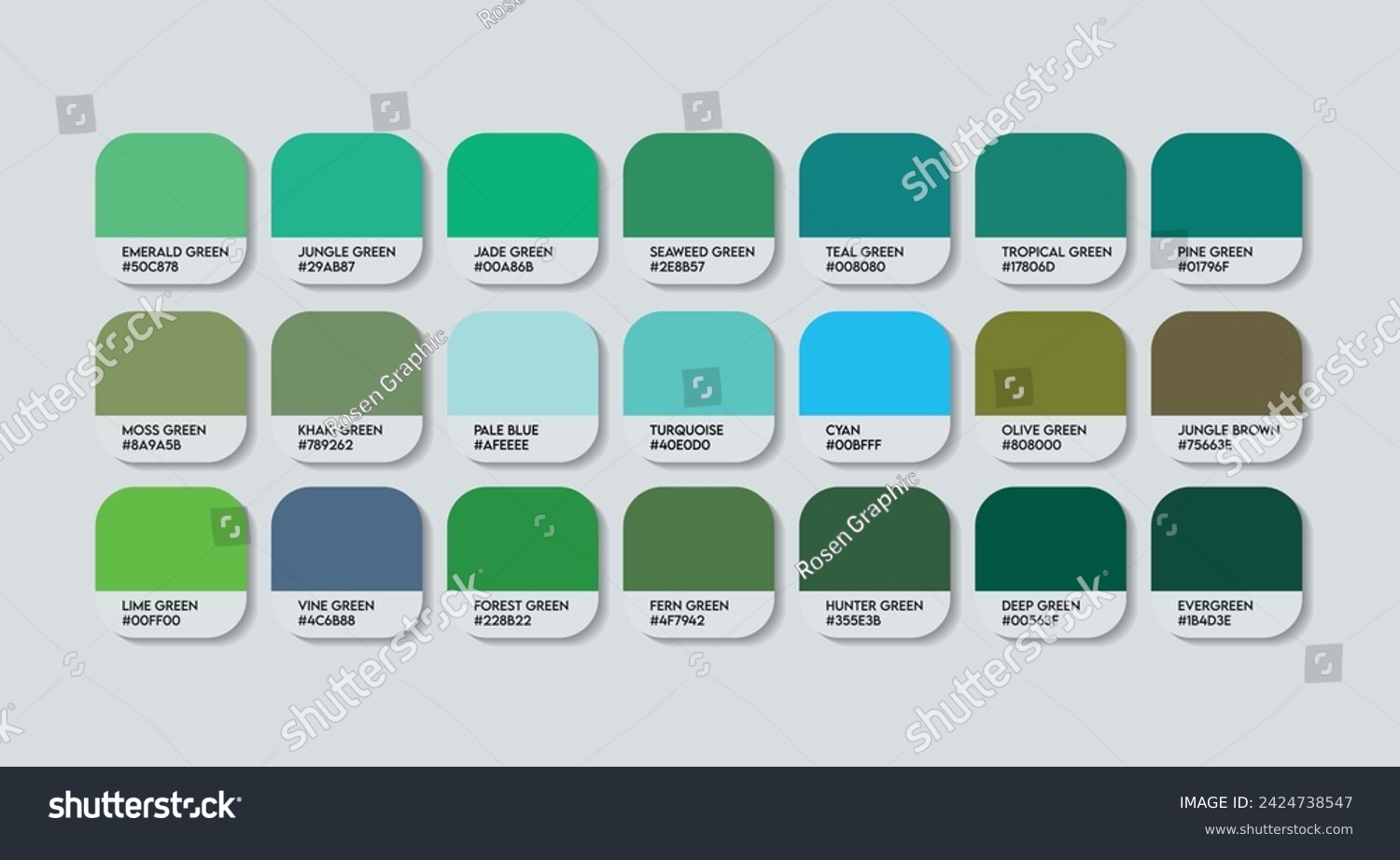 Jungle Colors Palette with Color Names. Catalog Samples Green with RGB ...
