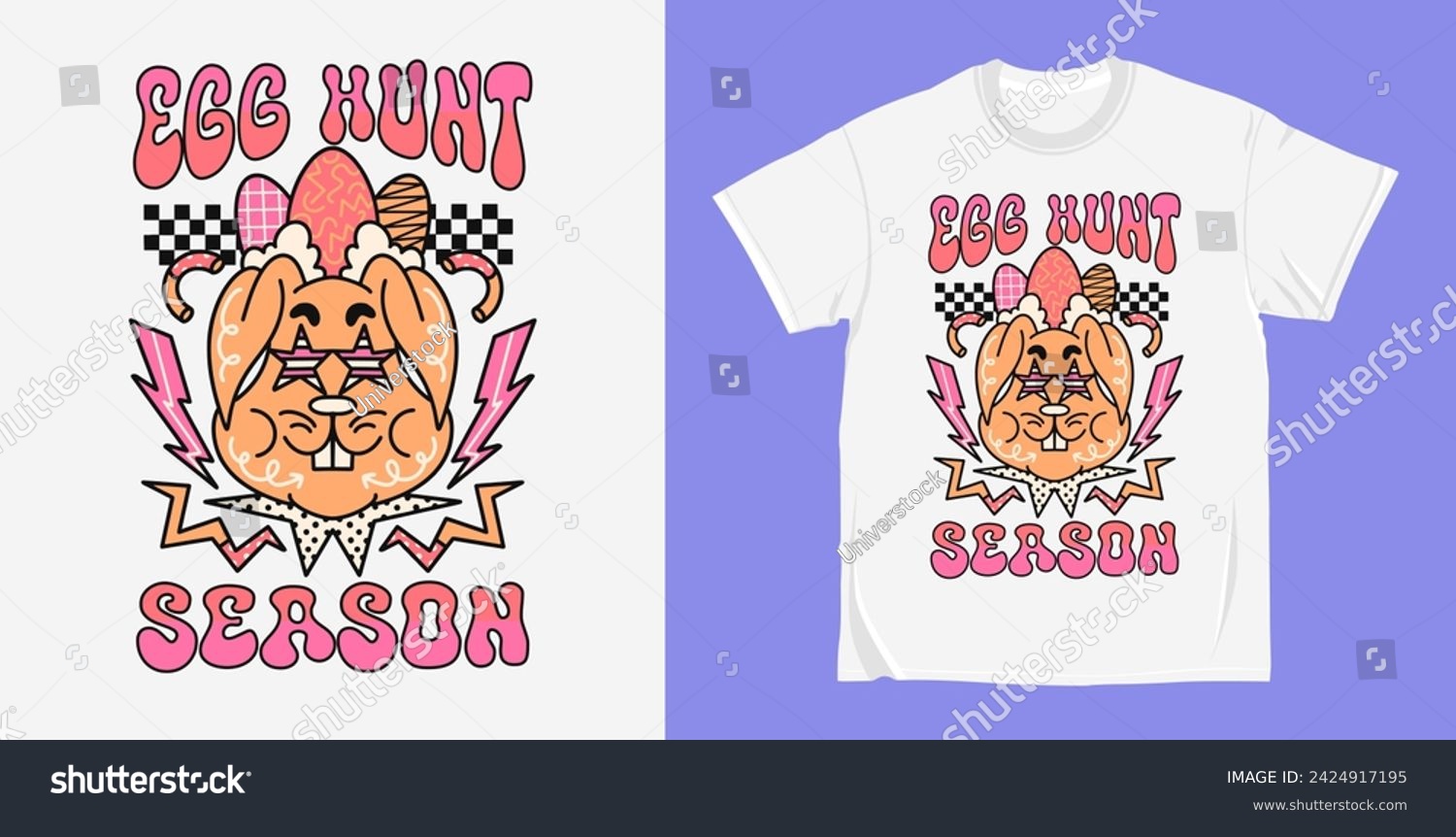 Egg hunt season 90s Retro easter groovy cartoon character easter t ...