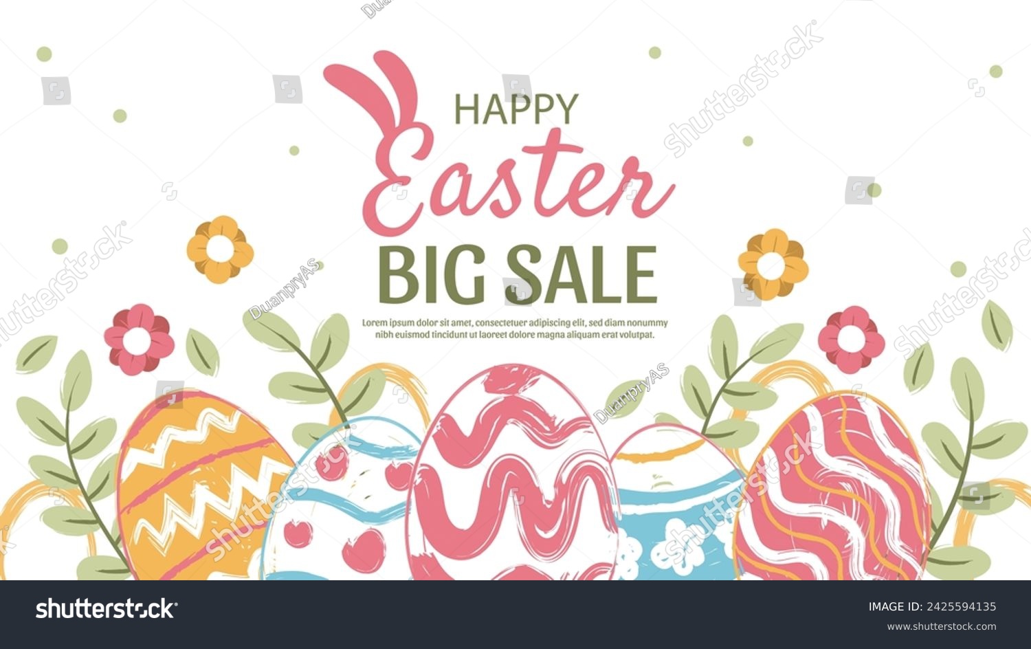 happy Easter banner poster greeting card. Trendy Easter design with ...