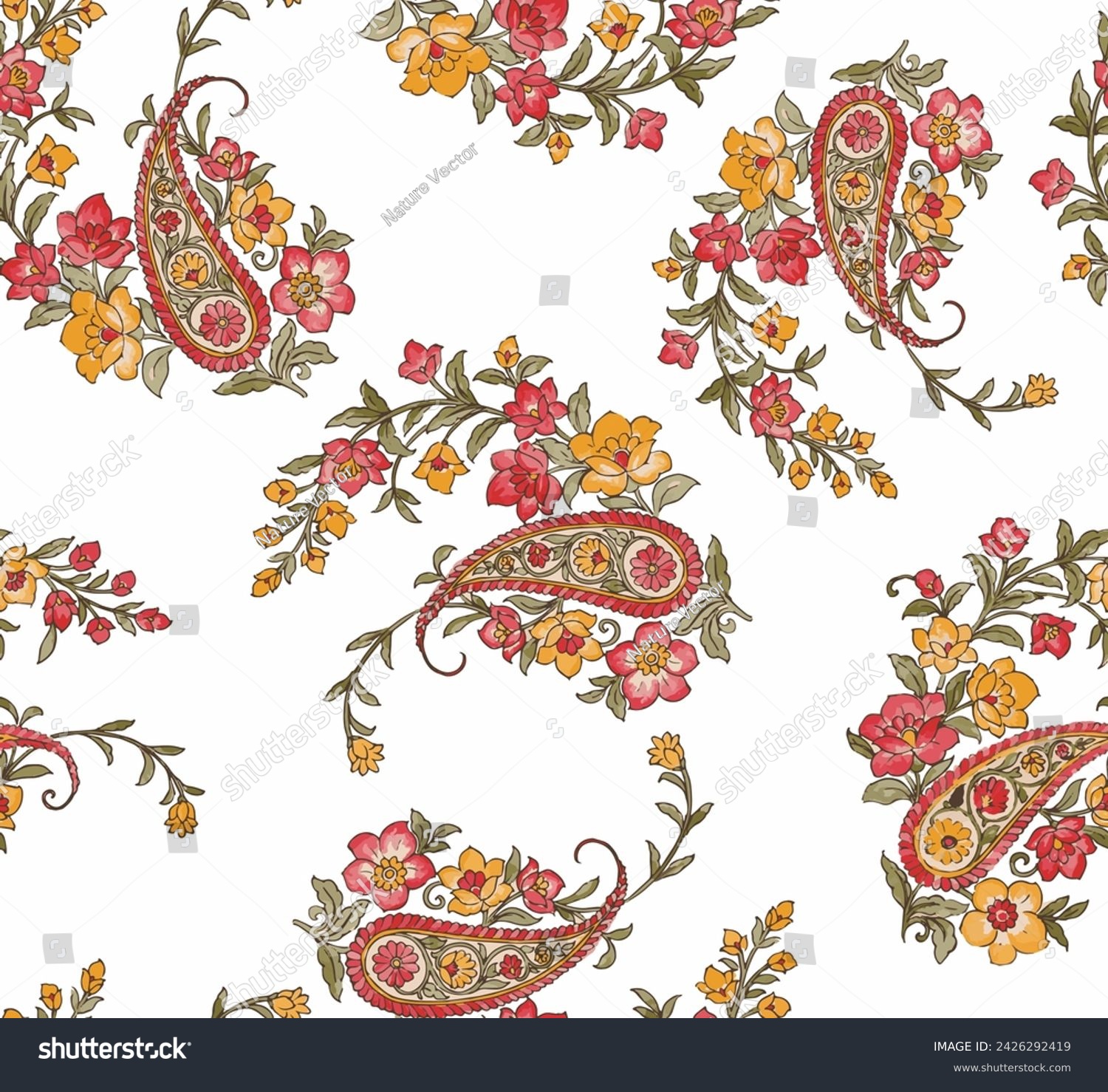 paisley flower seamless pattern vector. traditional floral paisley ...