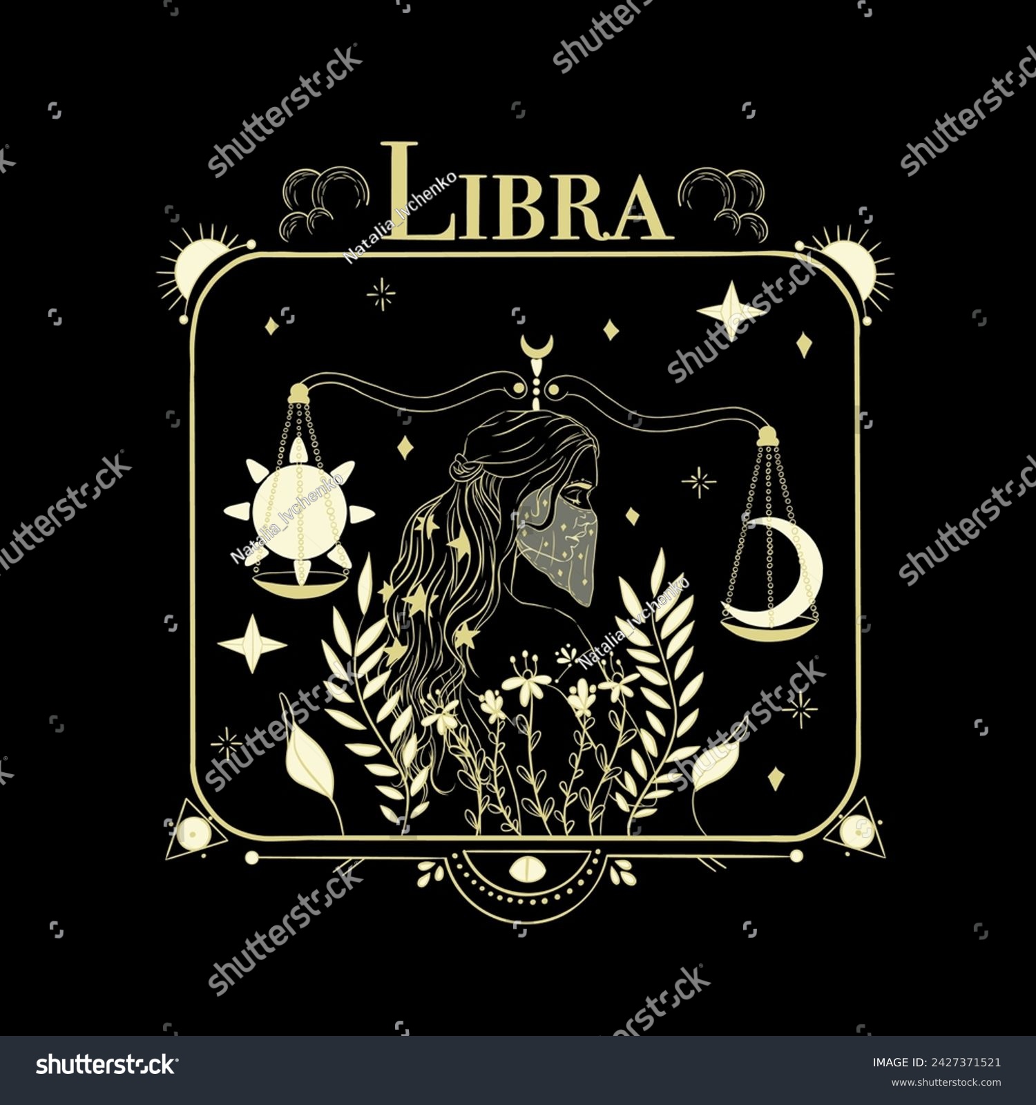 Libra zodiac sign in the form of a girl with a scarf on her face and ...