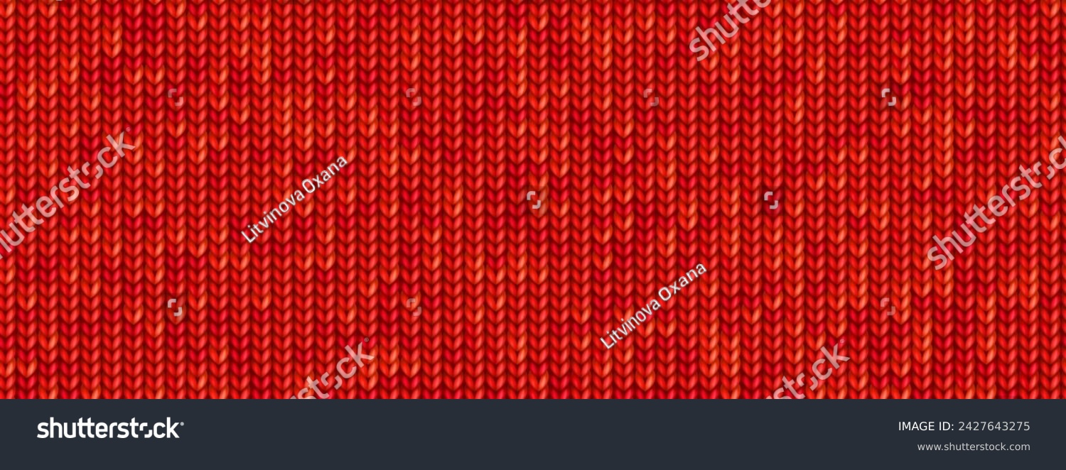 Red seamless pattern of knitted tricot fabric. Loops made of yarn in a ...