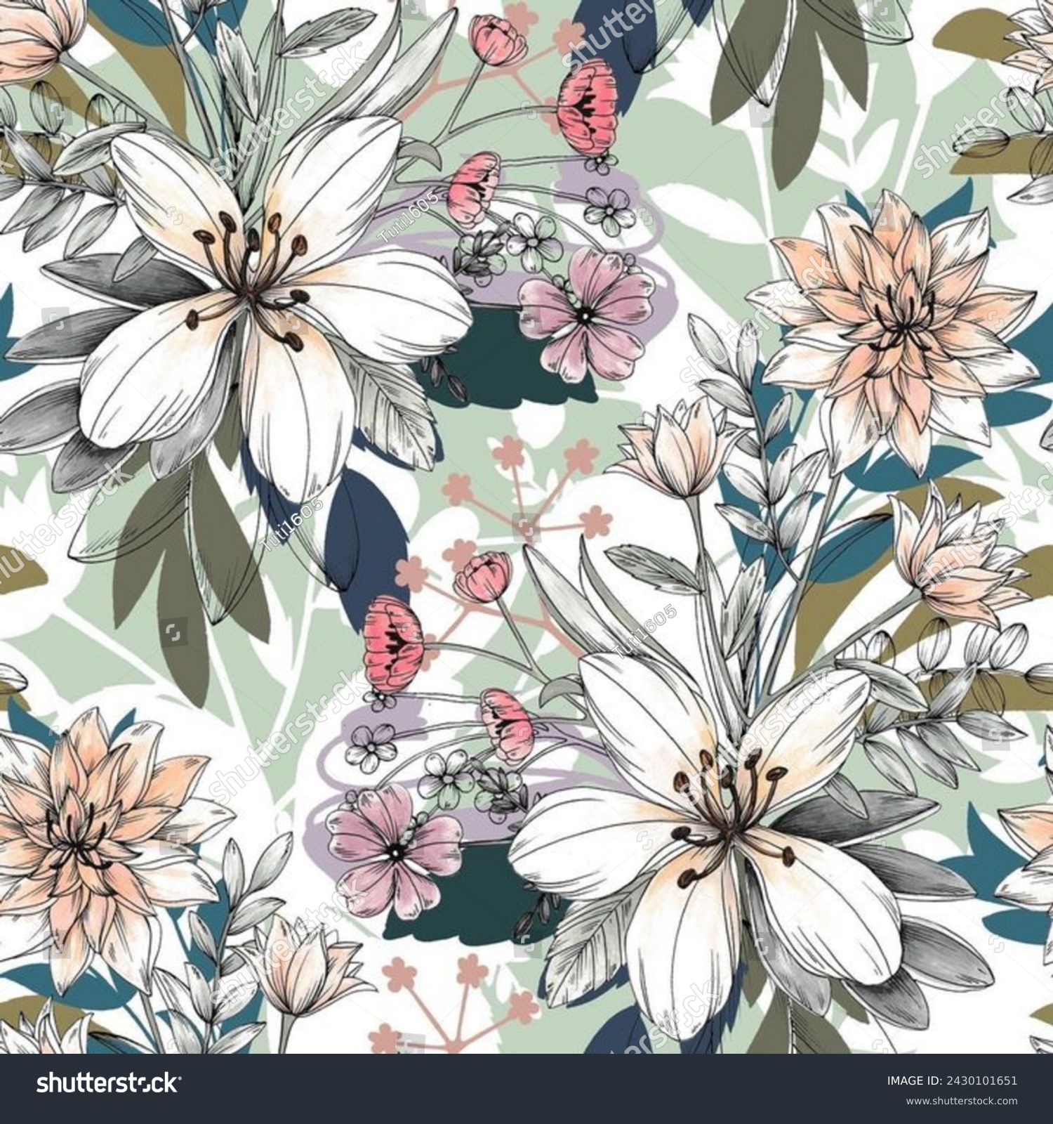 seamless floral pattern flower art design illustration_站酷海洛_正版图片_视频_字体 ...