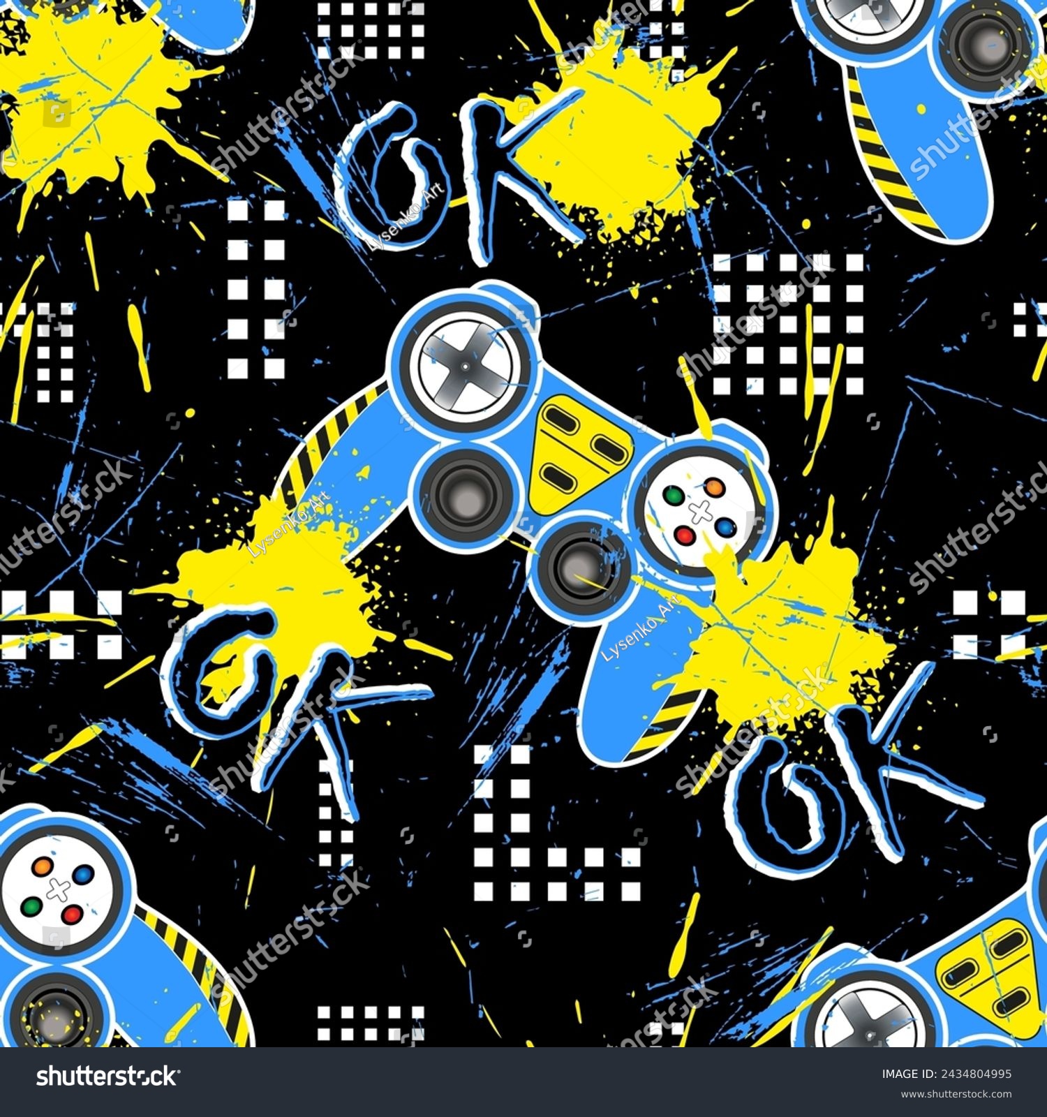 seamless pattern for guys with blue and yellow joysticks grunge texture ...