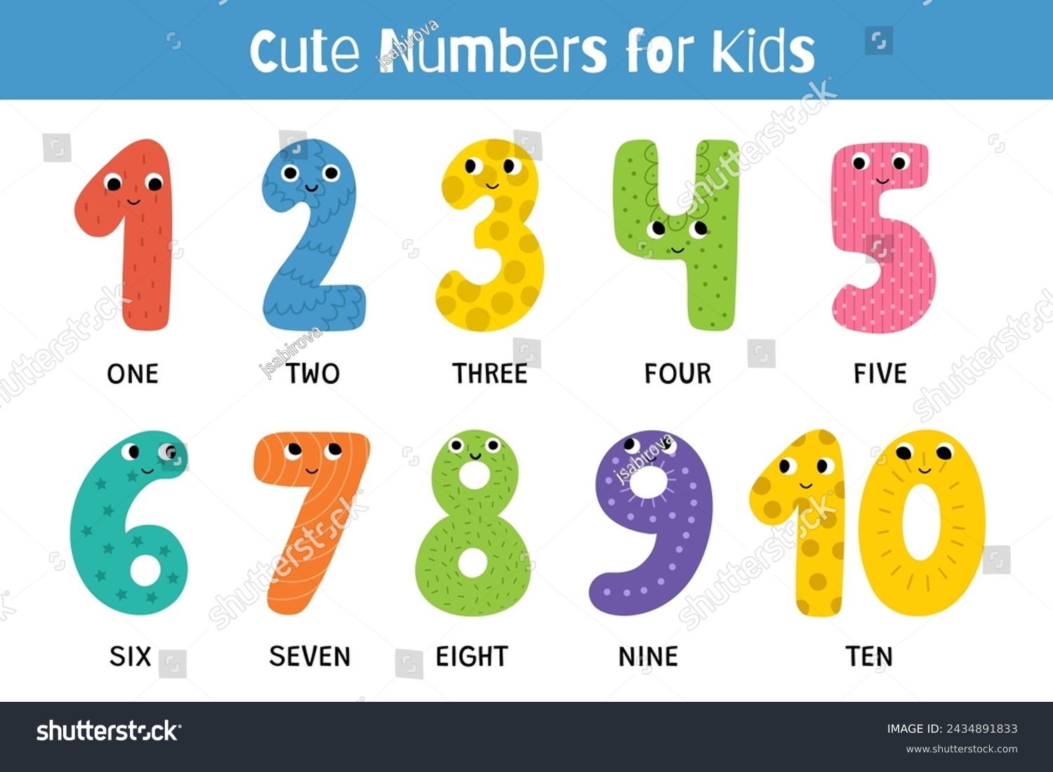 Cute numbers educational set for kids. Funny smiling number characters ...