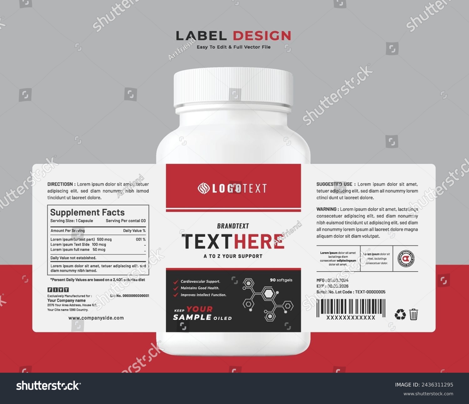 Food supplement vitamin label sticker design and minimal packaging ...