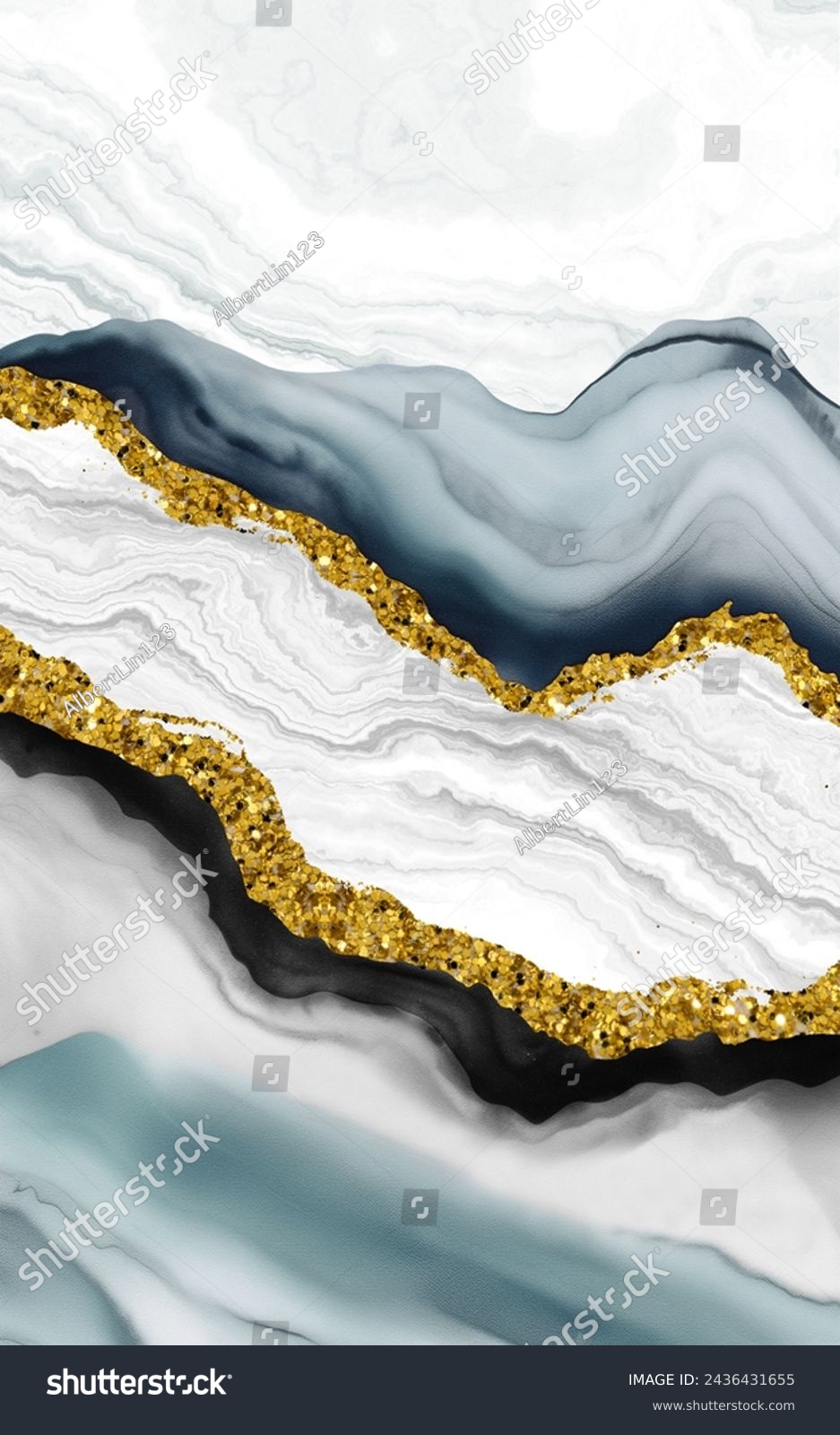 Hand-painted vertical abstract gilding lines stone texture filled art ...