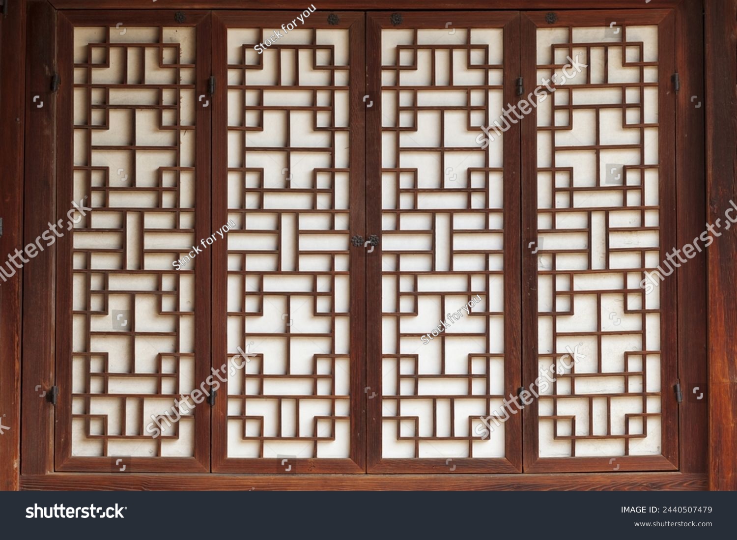 Front view of wood door and muntin with Hanji(traditional Korean paper ...