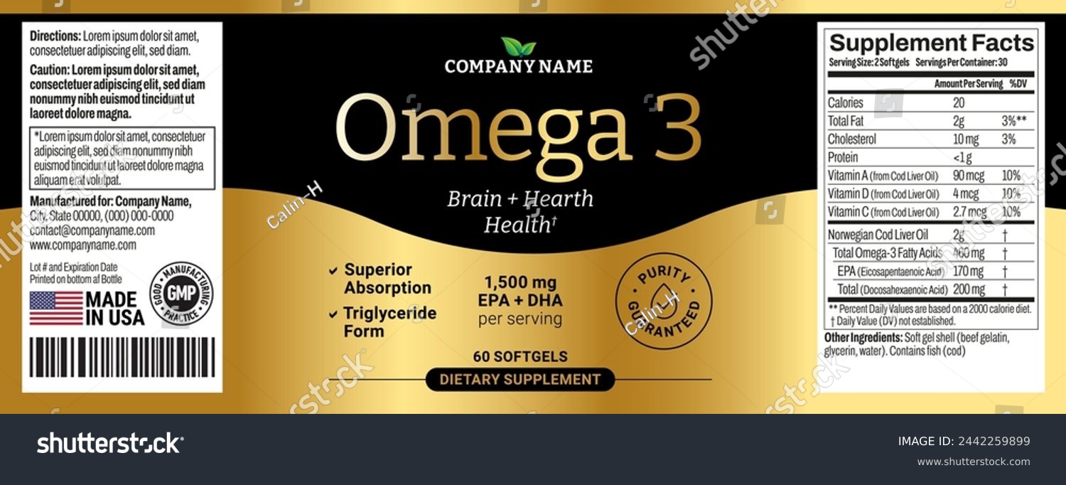Omega 3 Softgels Bottle Label vector packaging_站酷海洛_正版图片_视频_字体_音乐素材交易平台 ...