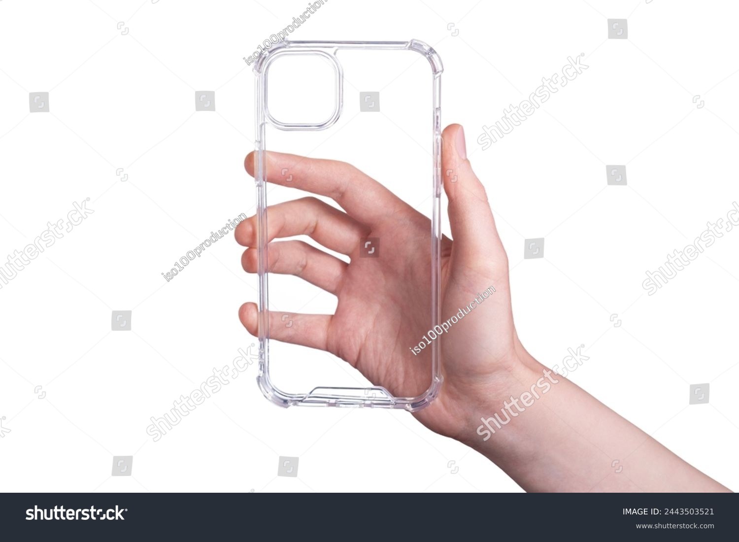 Clear phone case isolated on white background. Silicone case in a ...