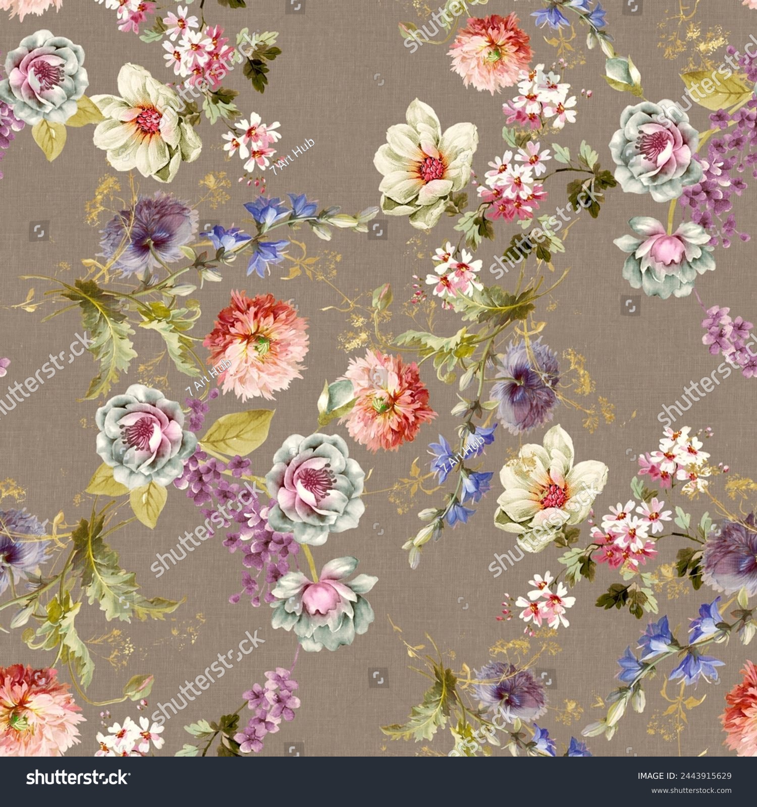Seamless watercolor flowers pattern Hand painted flowers of different ...
