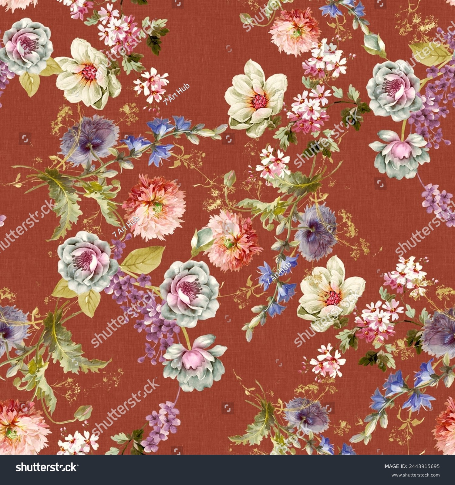 Seamless watercolor flowers pattern Hand painted flowers of different ...