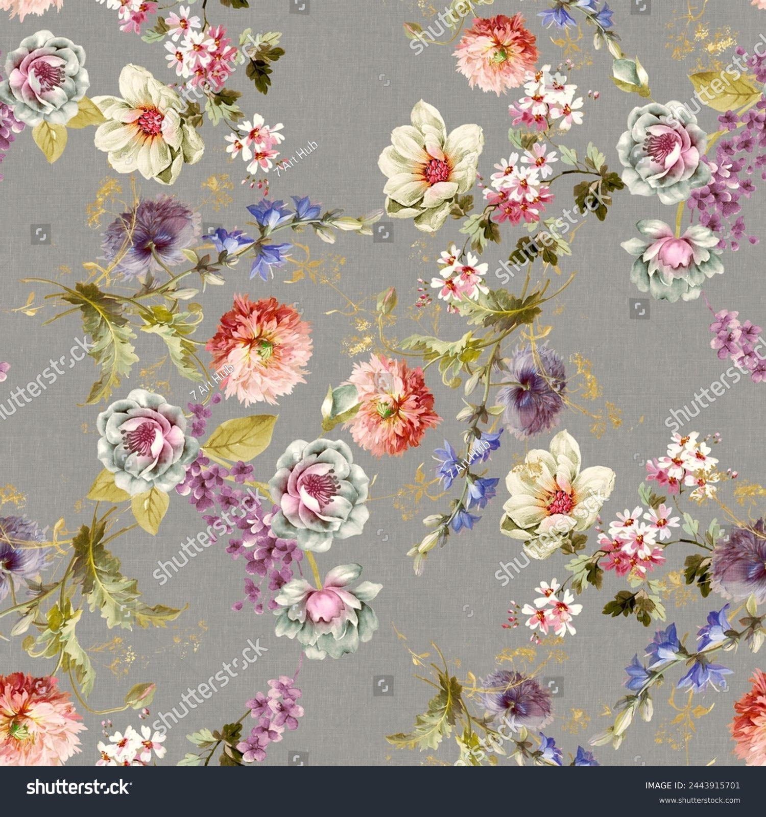 Seamless watercolor flowers pattern Hand painted flowers of different ...
