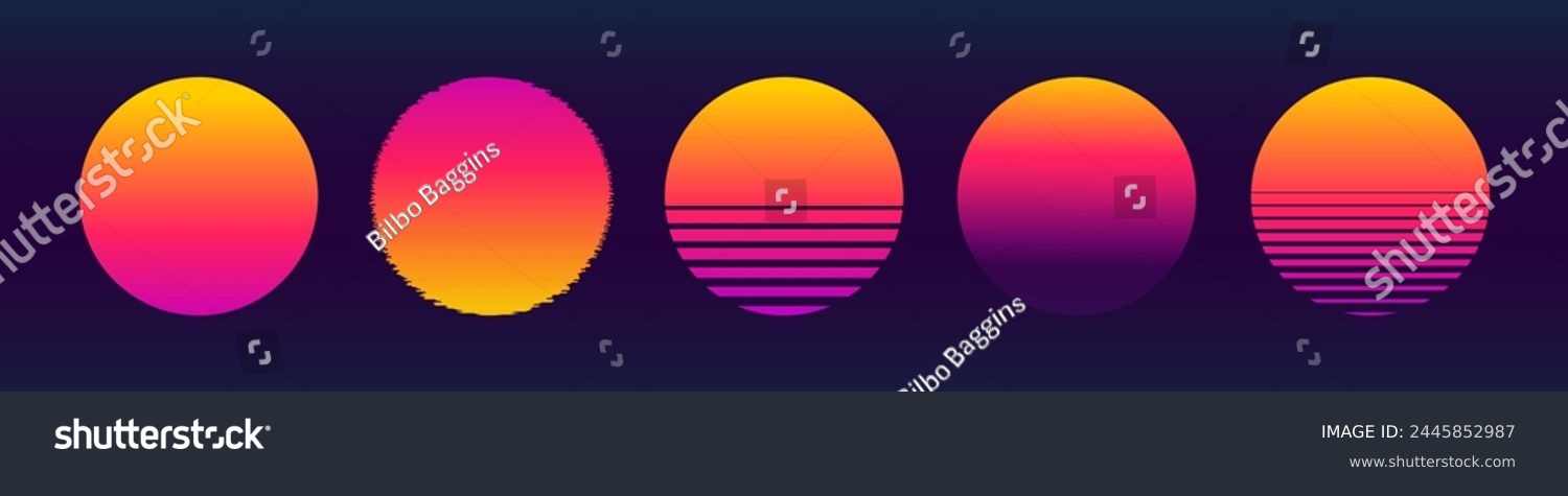 Retro sunset from 80s. Vintage 80s neon sun collection. Abstract ...