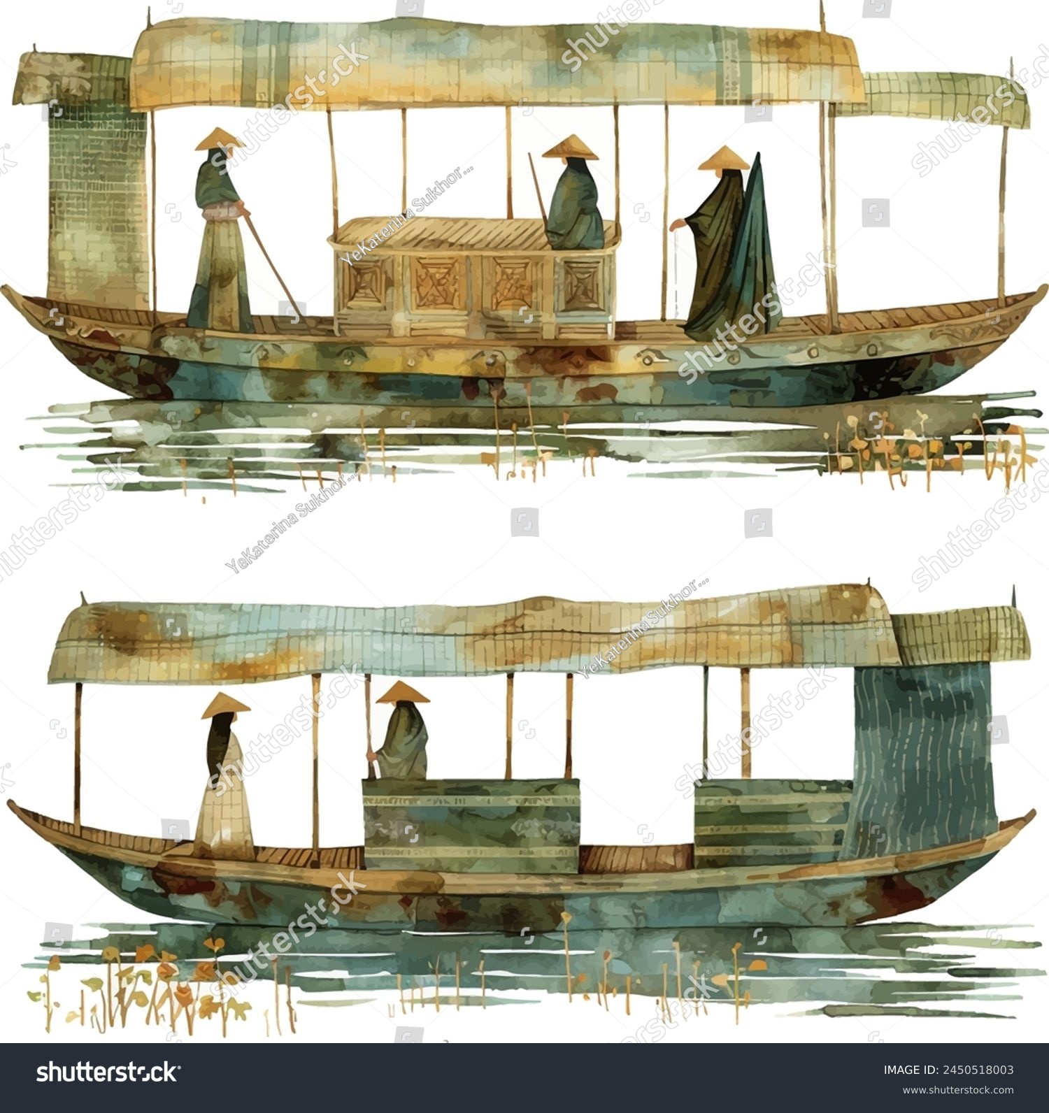 Indian boat man working. rowing on canal boat vector illustration. Set of Vietnam Junk (ship)._站 ...